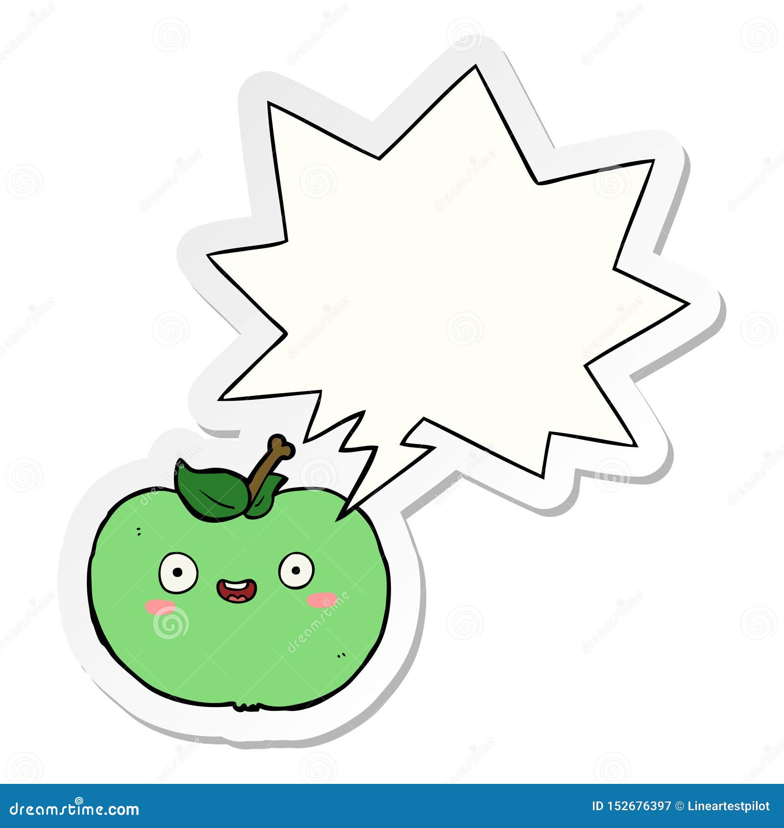 A Creative Cartoon Apple and Speech Bubble Sticker Stock Vector ...