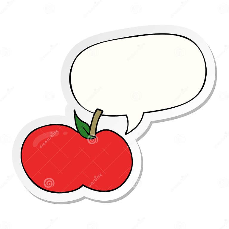 A Creative Cartoon Apple and Speech Bubble Sticker Stock Vector ...