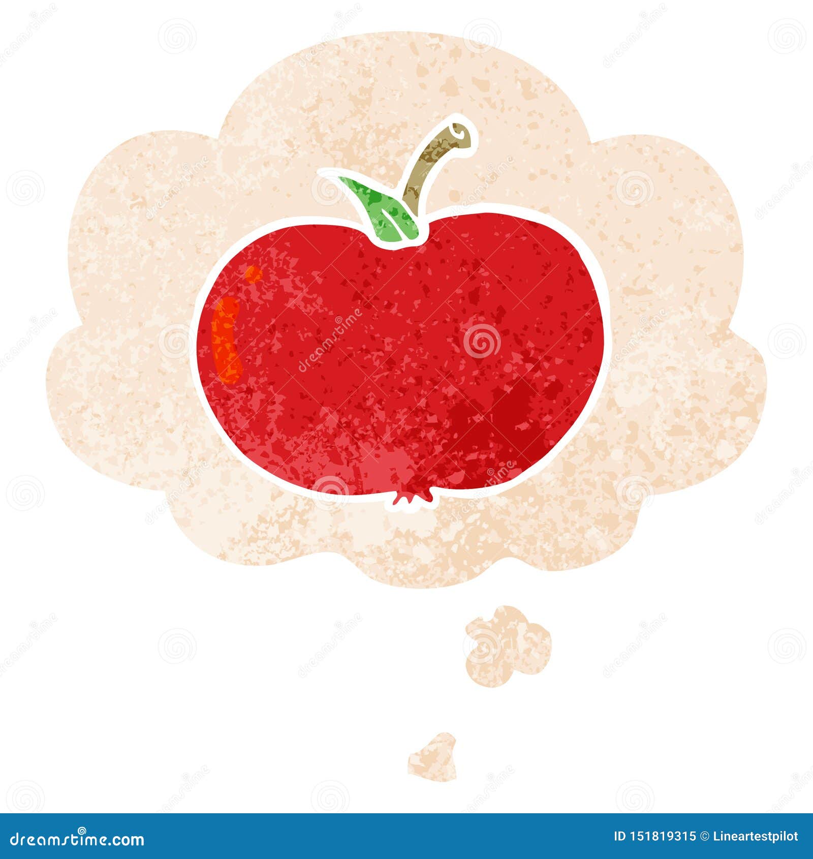 A Creative Cartoon Apple and Thought Bubble in Retro Textured Style ...