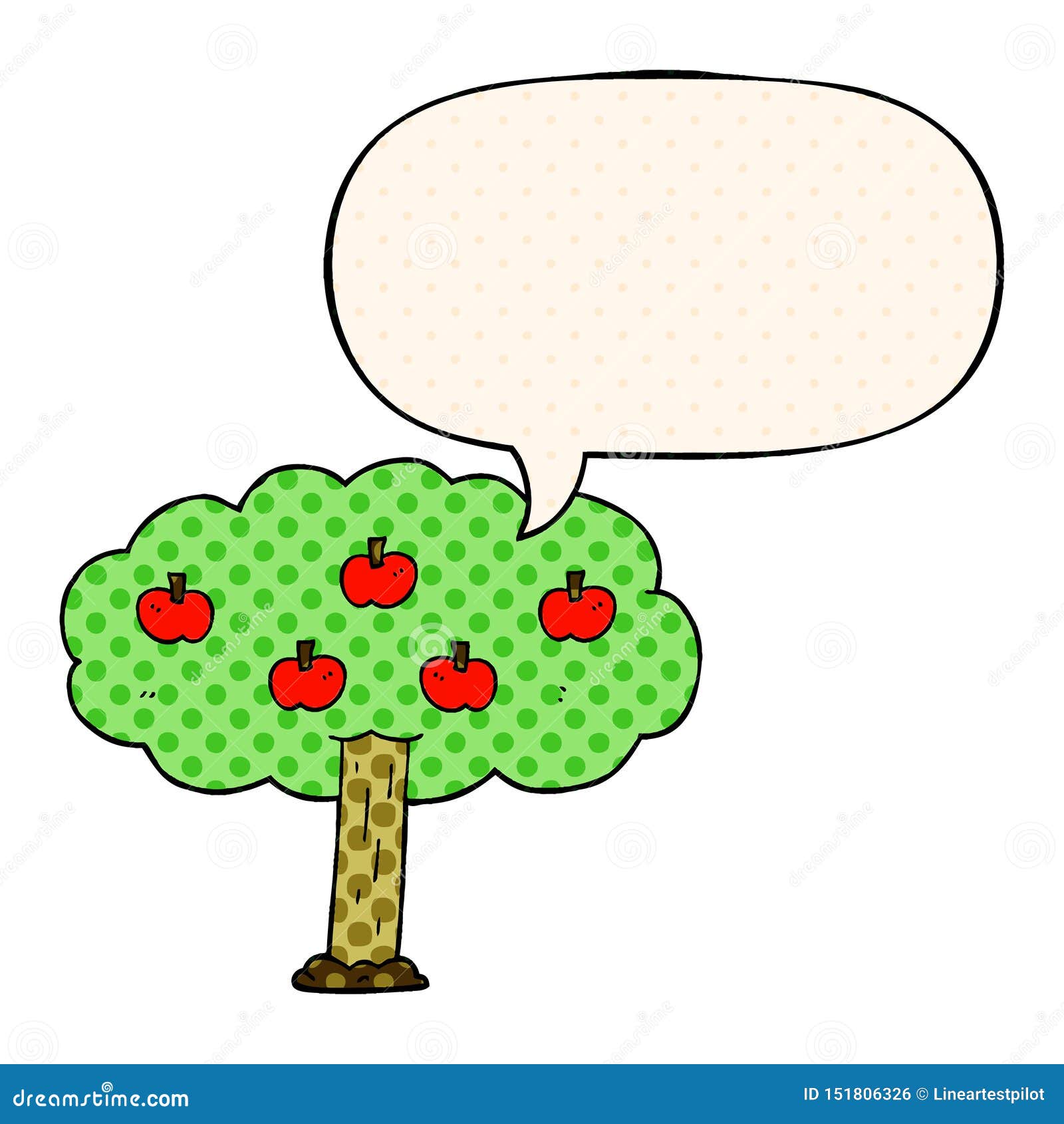 A Creative Cartoon Apple Tree and Speech Bubble in Comic Book Style ...