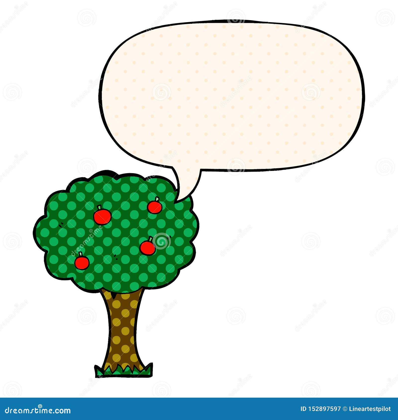 A Creative Cartoon Apple Tree and Speech Bubble in Comic Book Style ...
