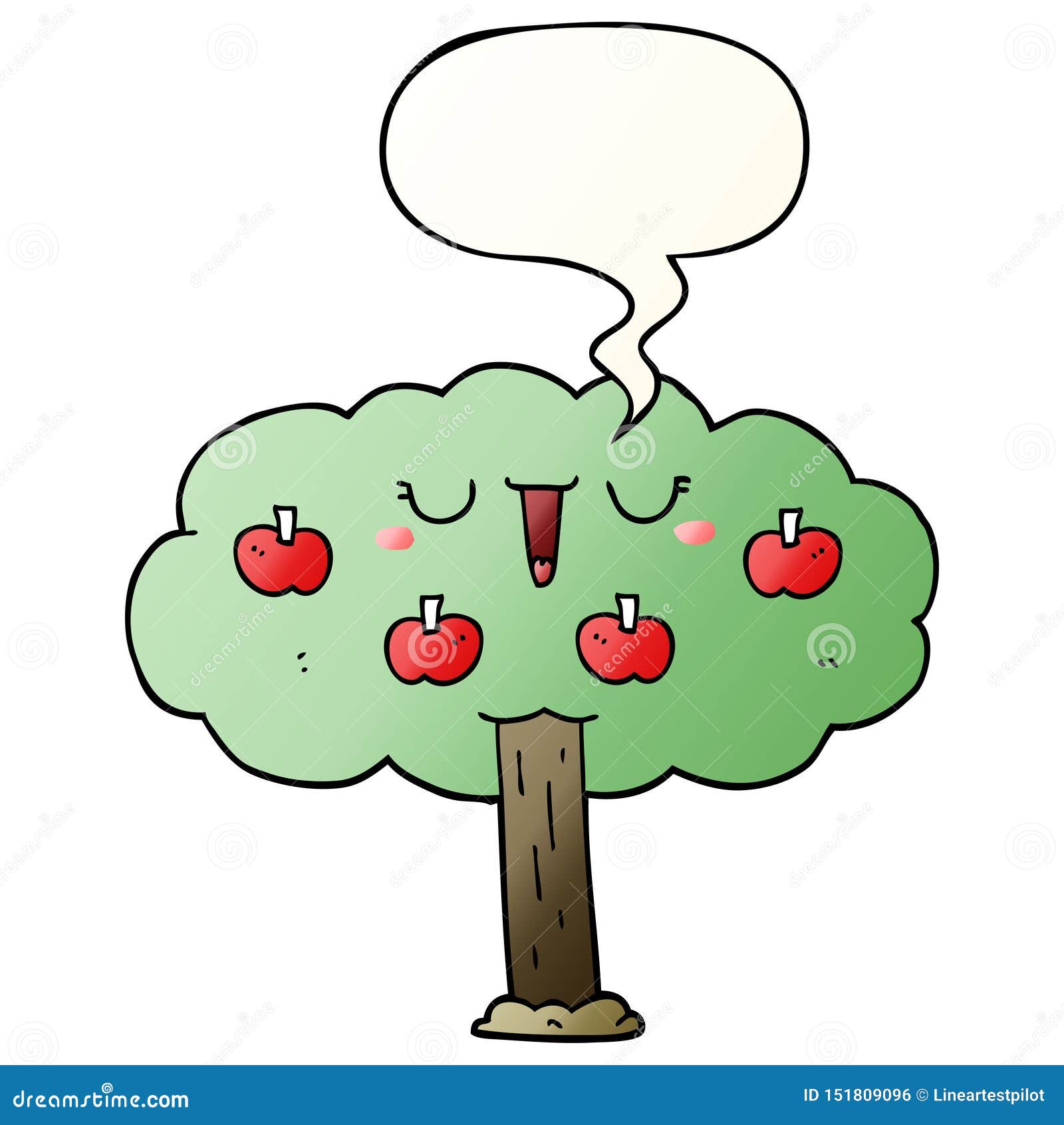 A Creative Cartoon Apple Tree and Speech Bubble in Smooth Gradient ...