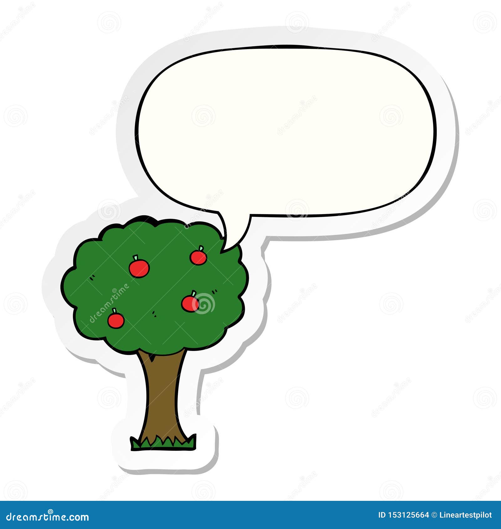 A Creative Cartoon Apple Tree and Speech Bubble Sticker Stock Vector ...