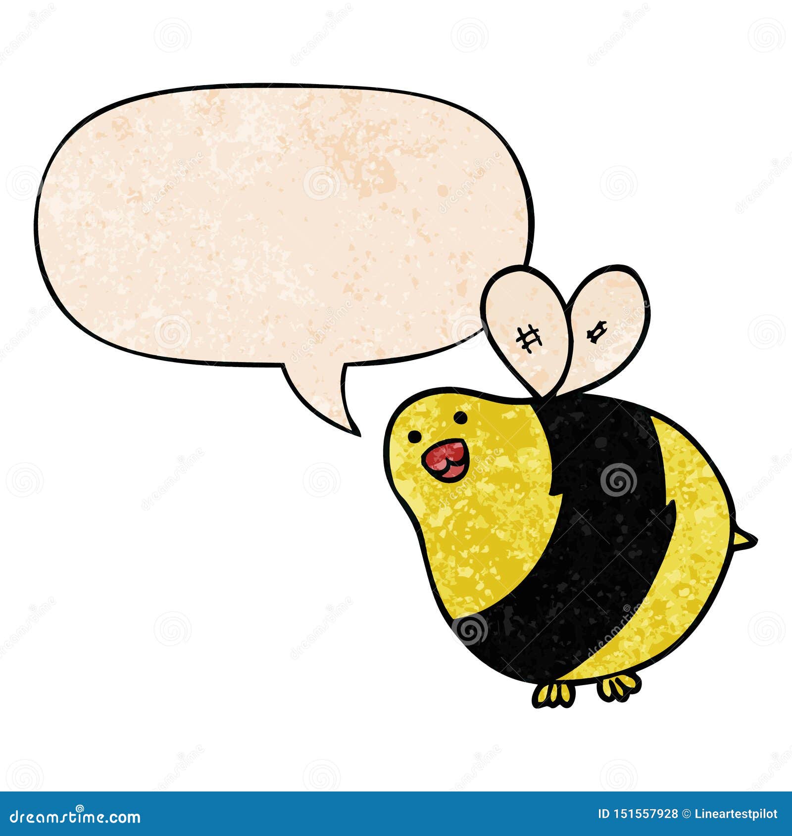 A Creative Cartoon Bee and Speech Bubble in Retro Texture Style Stock ...