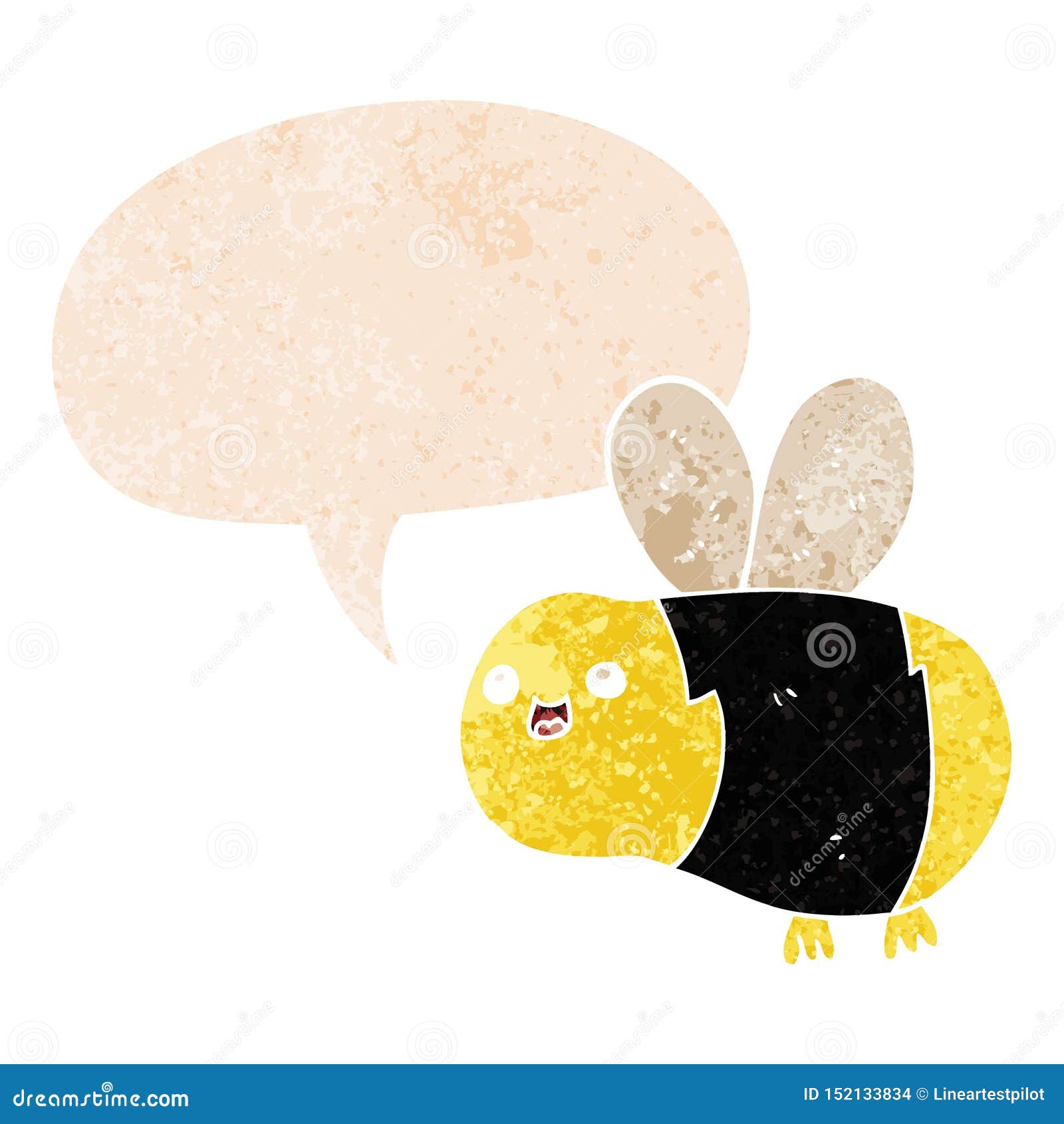 A Creative Cartoon Bee and Speech Bubble in Retro Textured Style Stock ...