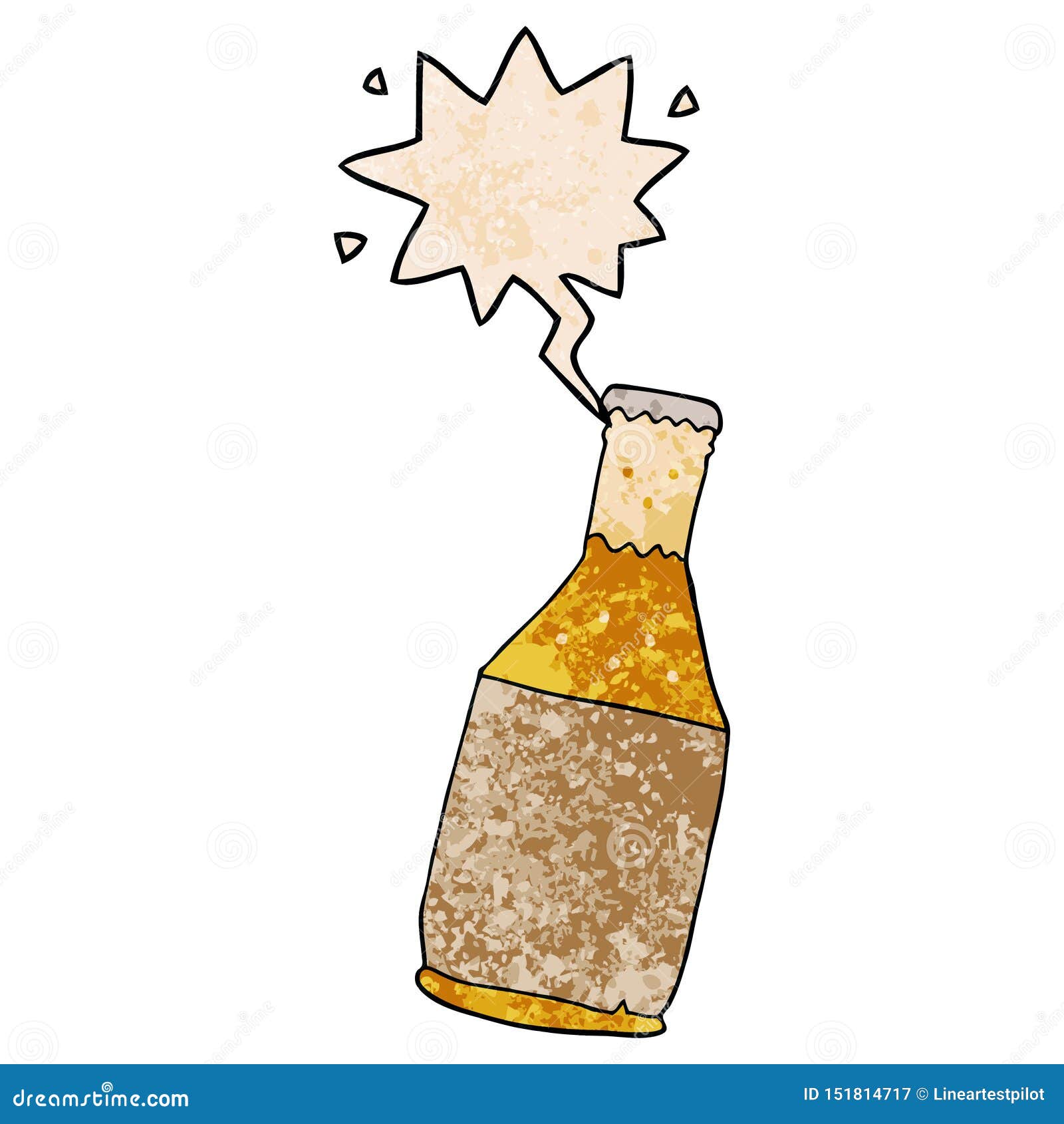 A Creative Cartoon Beer Bottle and Speech Bubble in Retro Texture Style ...