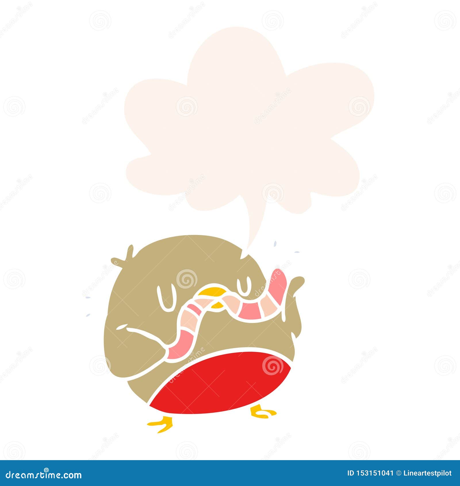 A Creative Cartoon Bird Eating Worm and Speech Bubble in Retro Style ...