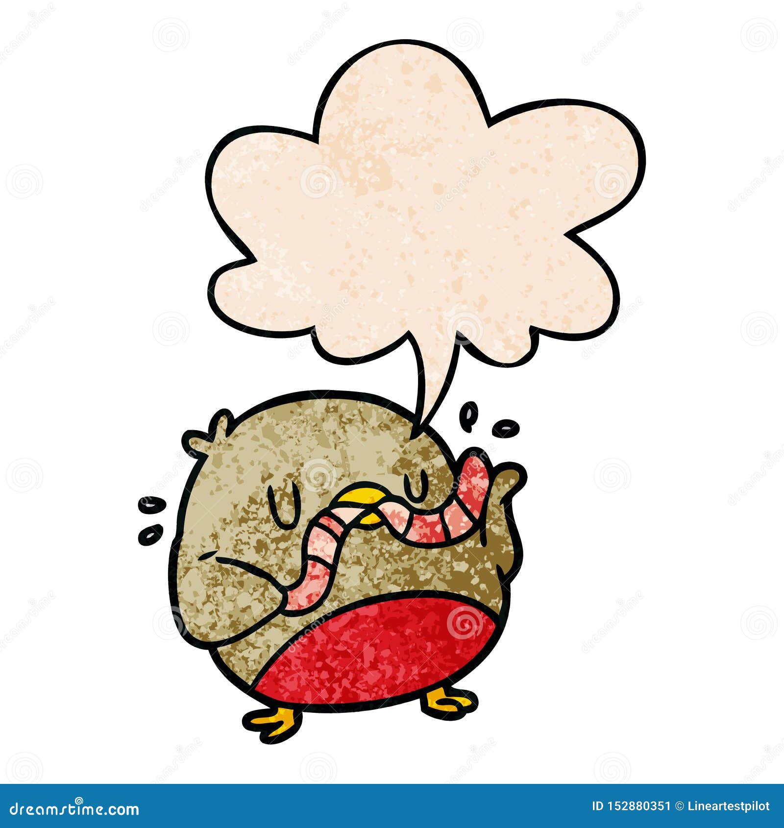 A Creative Cartoon Bird Eating Worm and Speech Bubble in Retro Texture ...