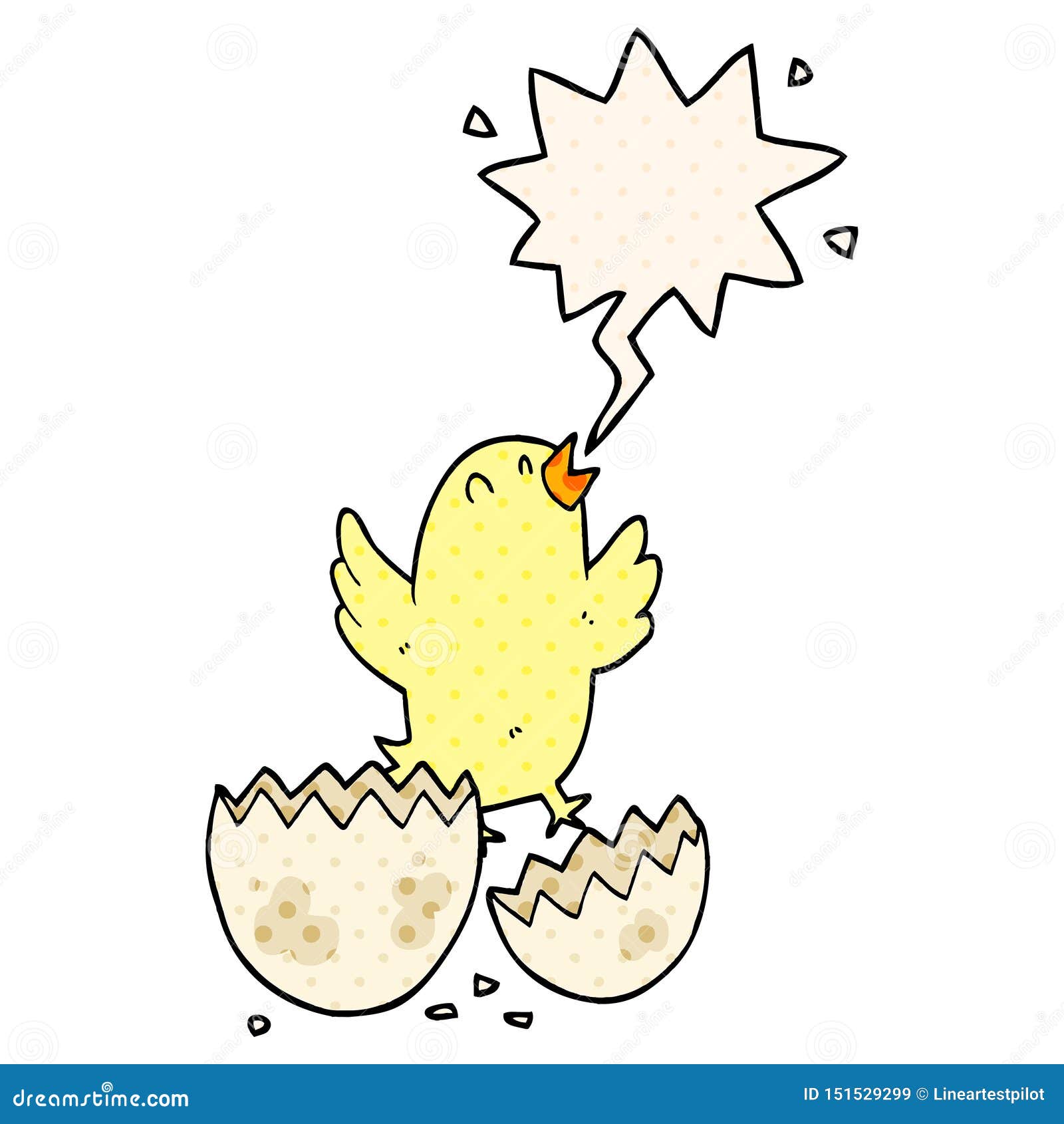 A Creative Cartoon Bird Hatching from Egg and Speech Bubble in Comic ...