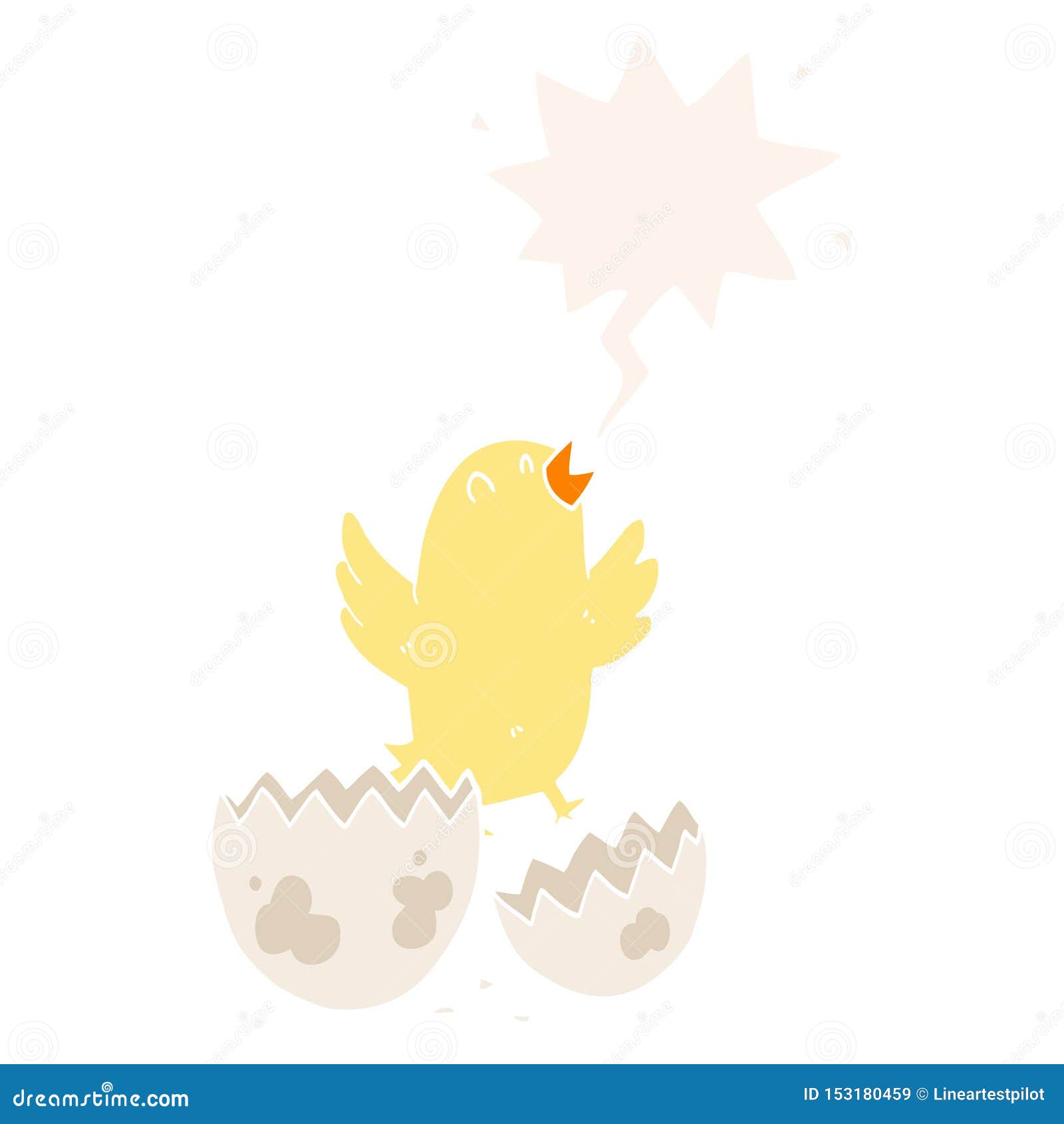 A Creative Cartoon Bird Hatching from Egg and Speech Bubble in Retro ...