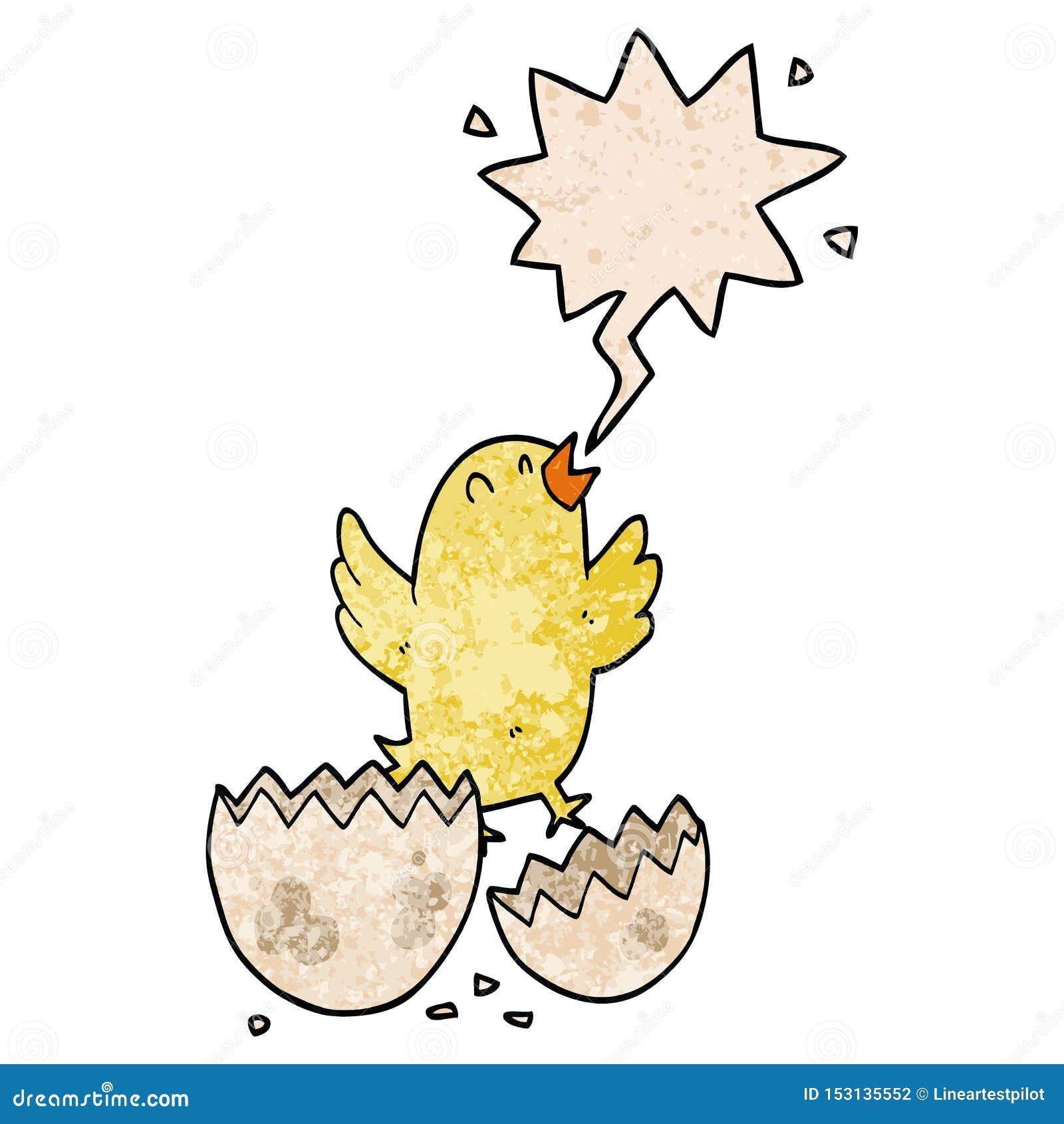 A Creative Cartoon Bird Hatching from Egg and Speech Bubble in Retro ...