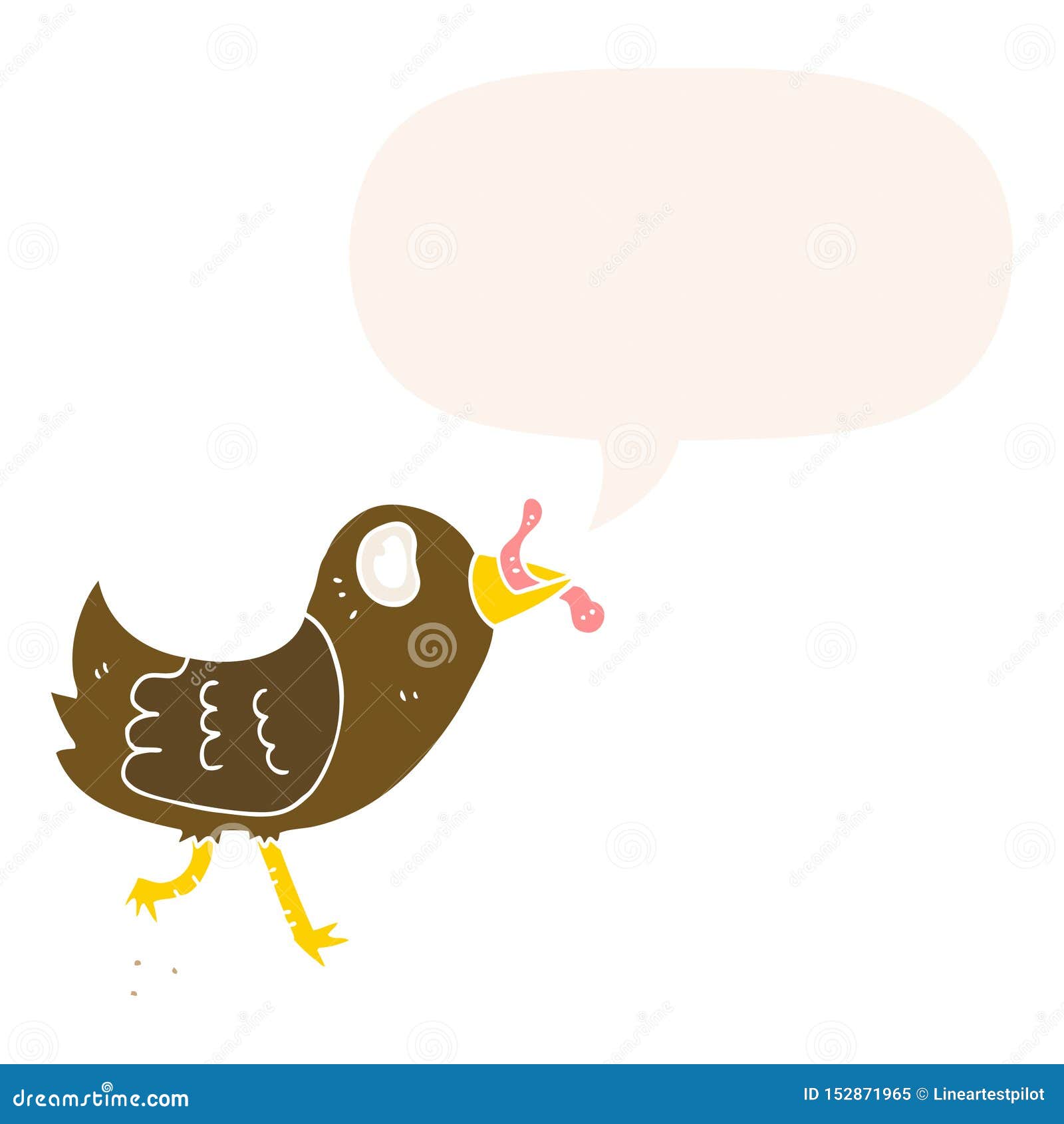 A Creative Cartoon Bird and Worm and Speech Bubble in Retro Style Stock ...
