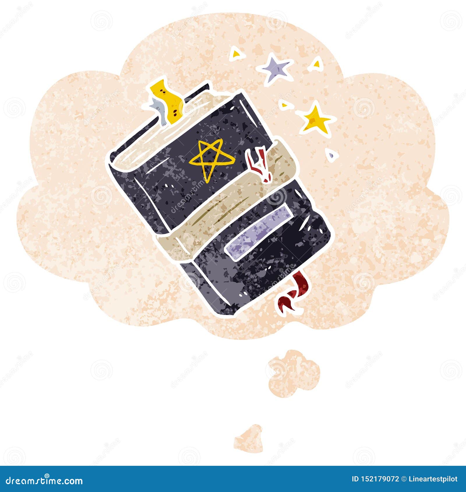 A Creative Cartoon Book of Spells and Thought Bubble in Retro Textured ...