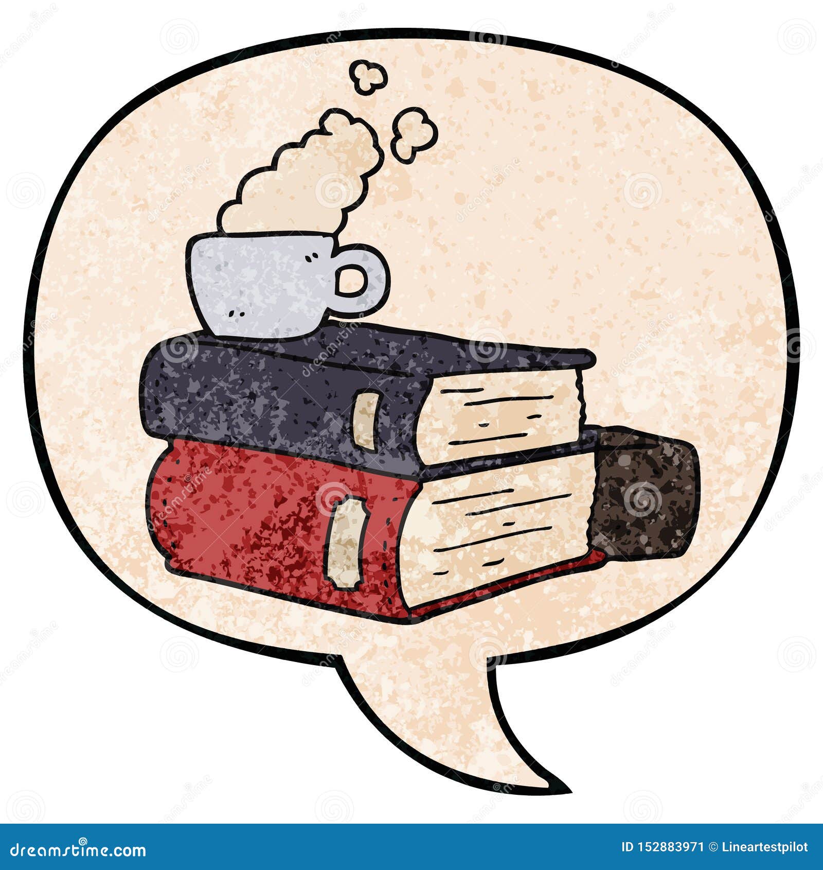 A Creative Cartoon Books and Coffee Cup and Speech Bubble in Retro ...
