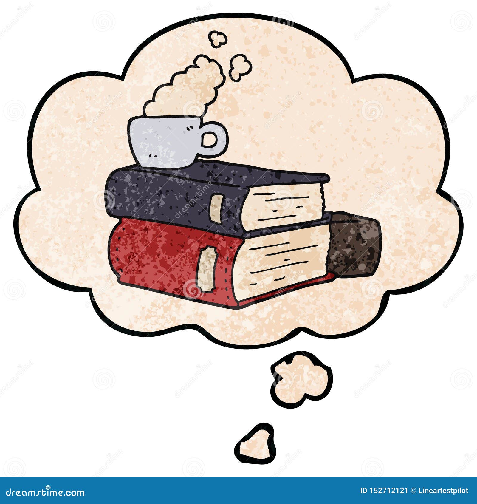 A Creative Cartoon Books and Coffee Cup and Thought Bubble in Grunge ...