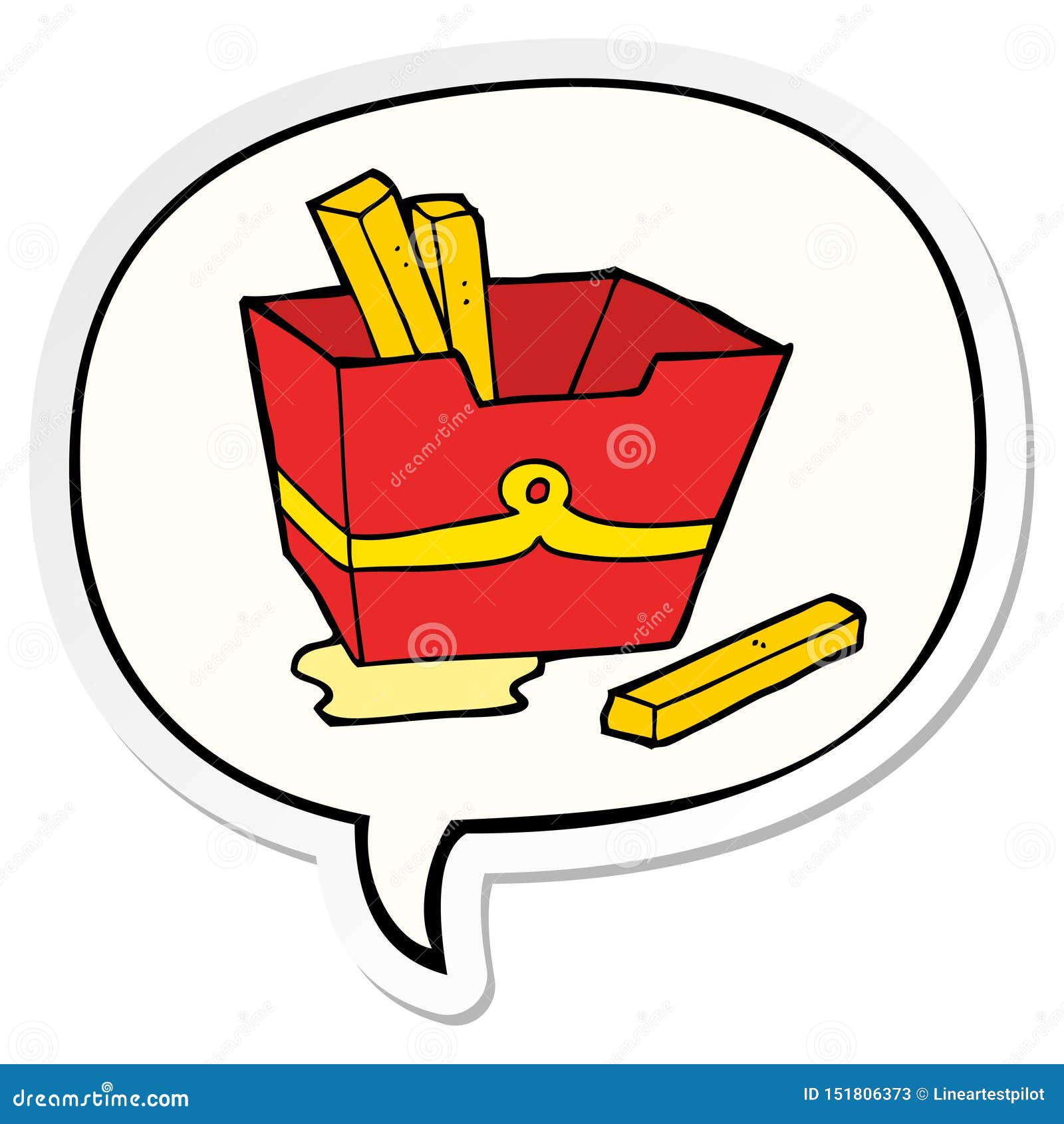 A Creative Cartoon Box of Fries and Speech Bubble Sticker Stock Vector ...