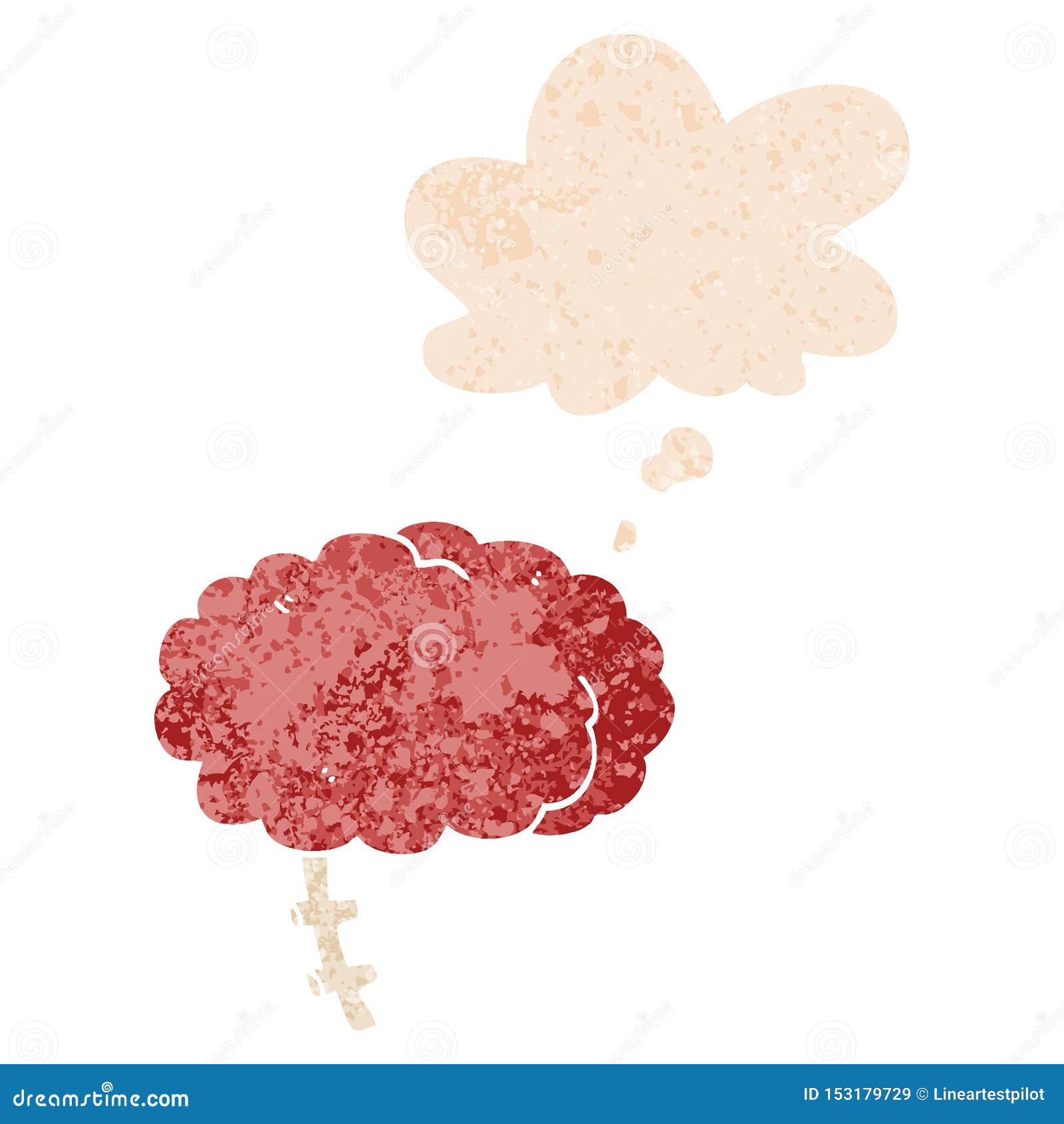 A Creative Cartoon Brain and Thought Bubble in Retro Textured Style ...