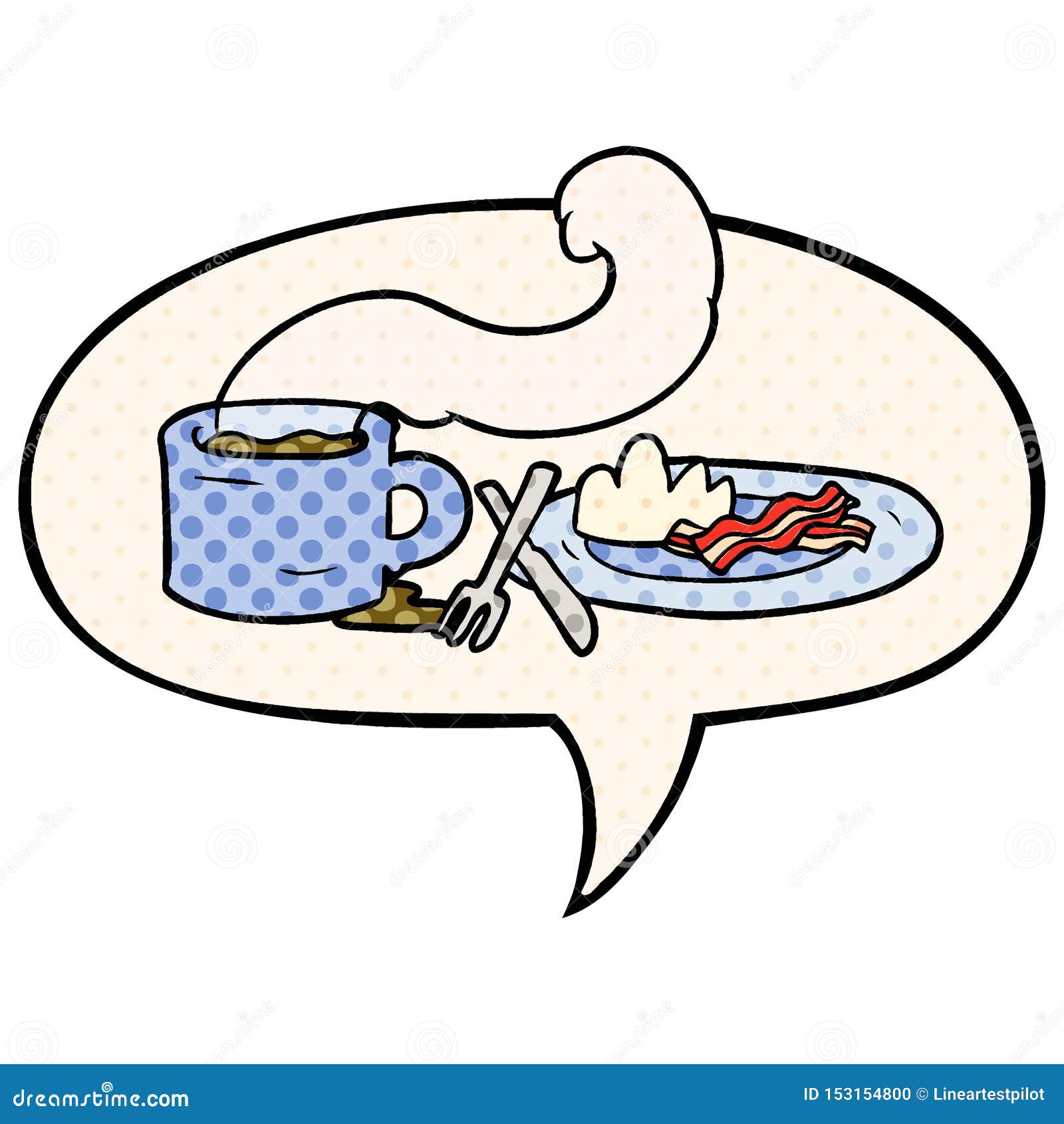 A Creative Cartoon Breakfast of Coffee and Bacon and Speech Bubble in ...