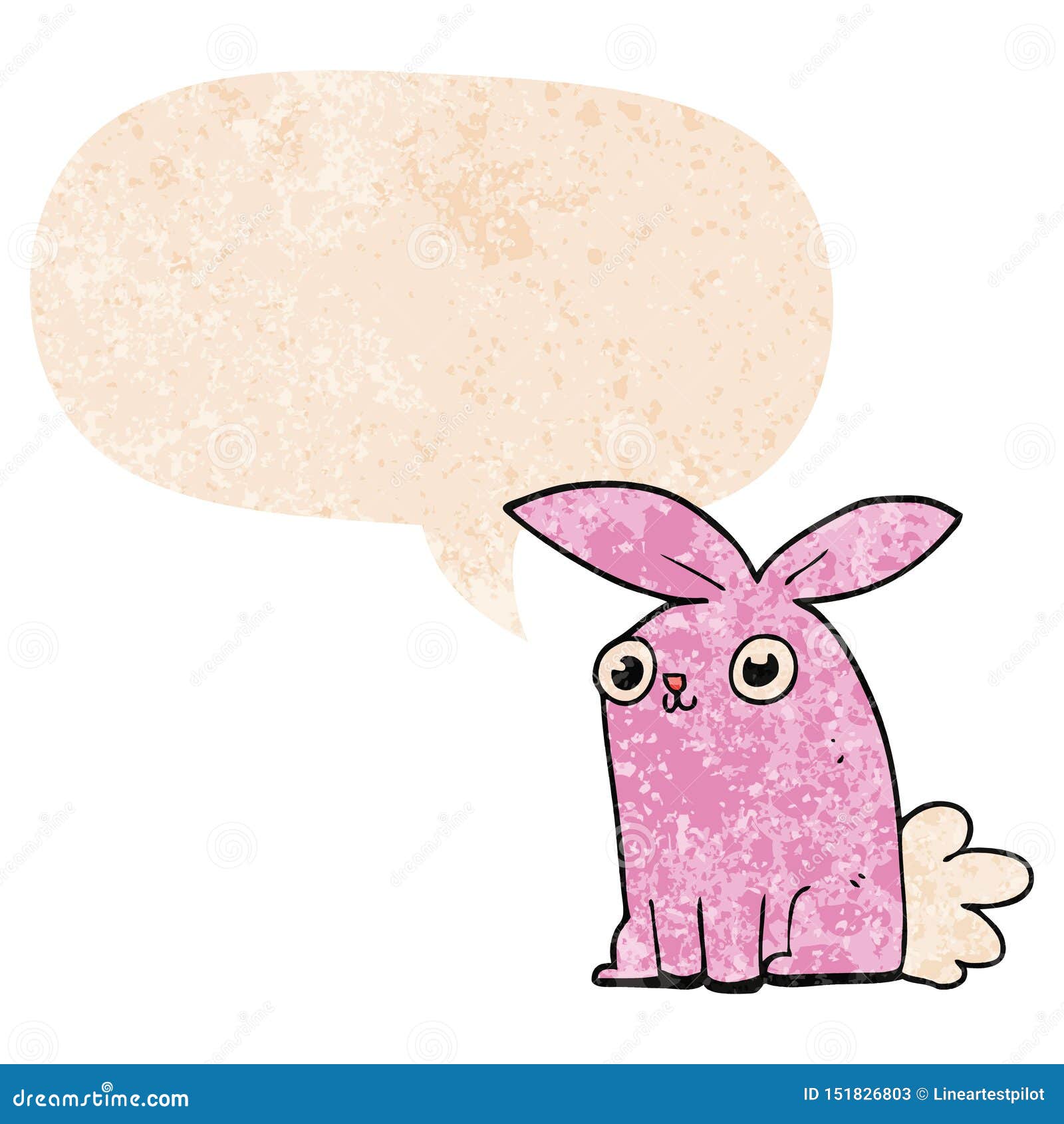 A Creative Cartoon Bunny Rabbit and Speech Bubble in Retro Textured ...