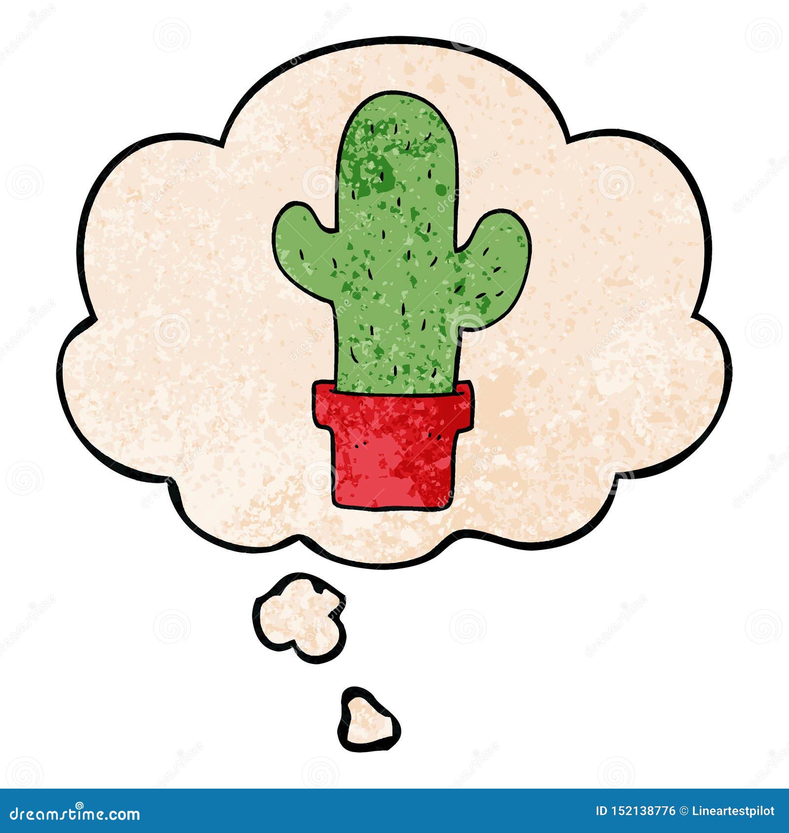 A Creative Cartoon Cactus and Thought Bubble in Grunge Texture Pattern ...