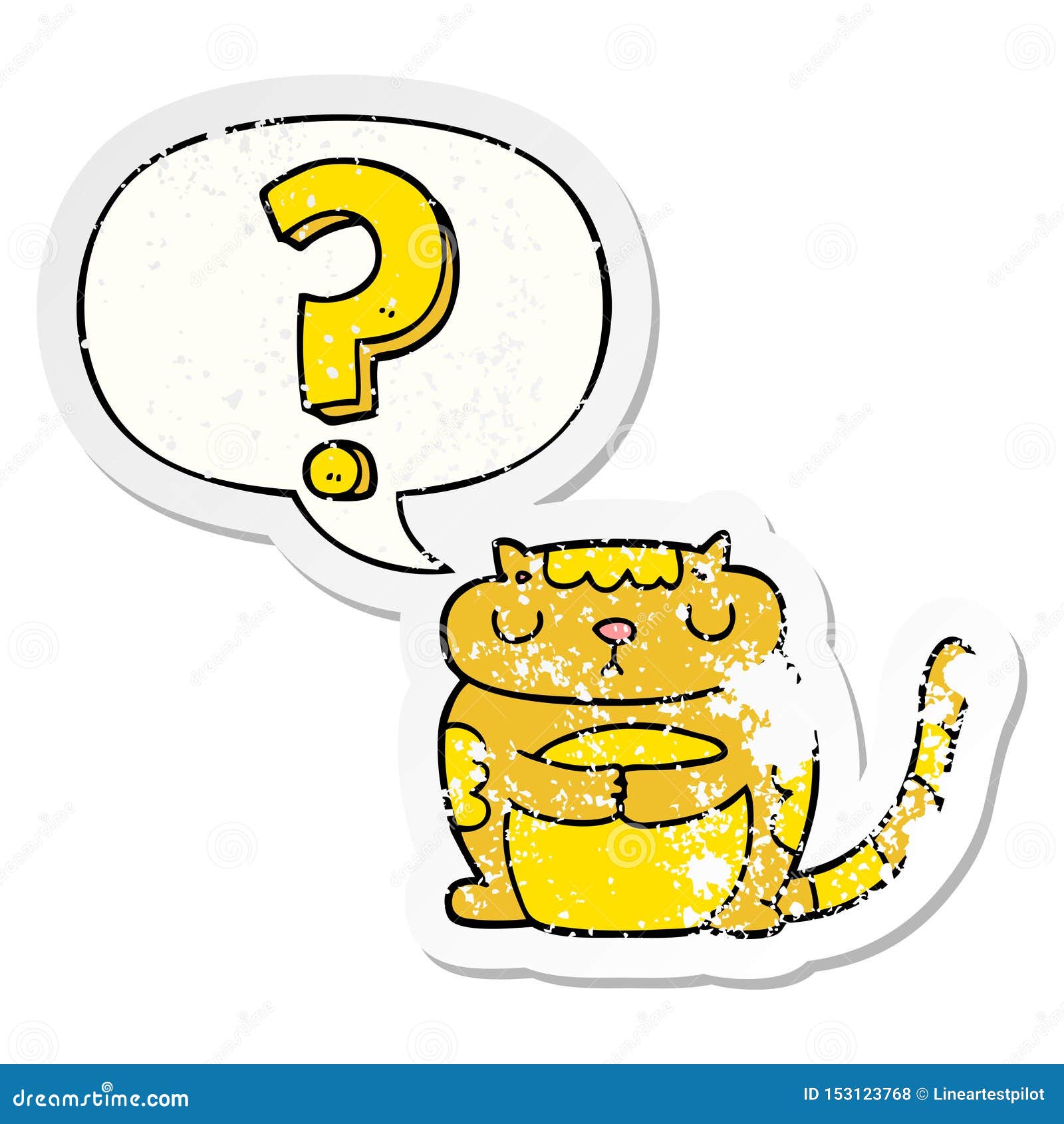 A Creative Cartoon Cat and Question Mark and Speech Bubble Distressed ...