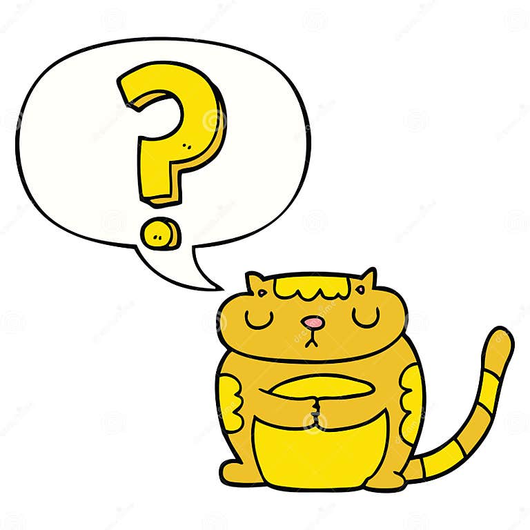 A Creative Cartoon Cat and Question Mark and Speech Bubble Stock Vector ...