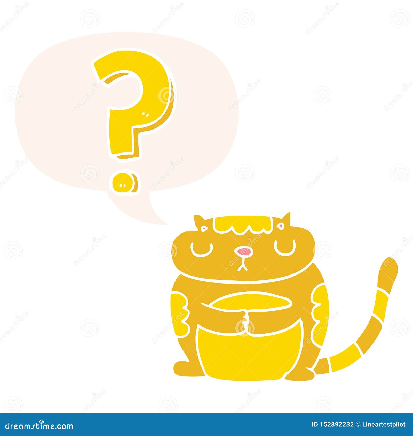 A Creative Cartoon Cat and Question Mark and Speech Bubble in Retro ...