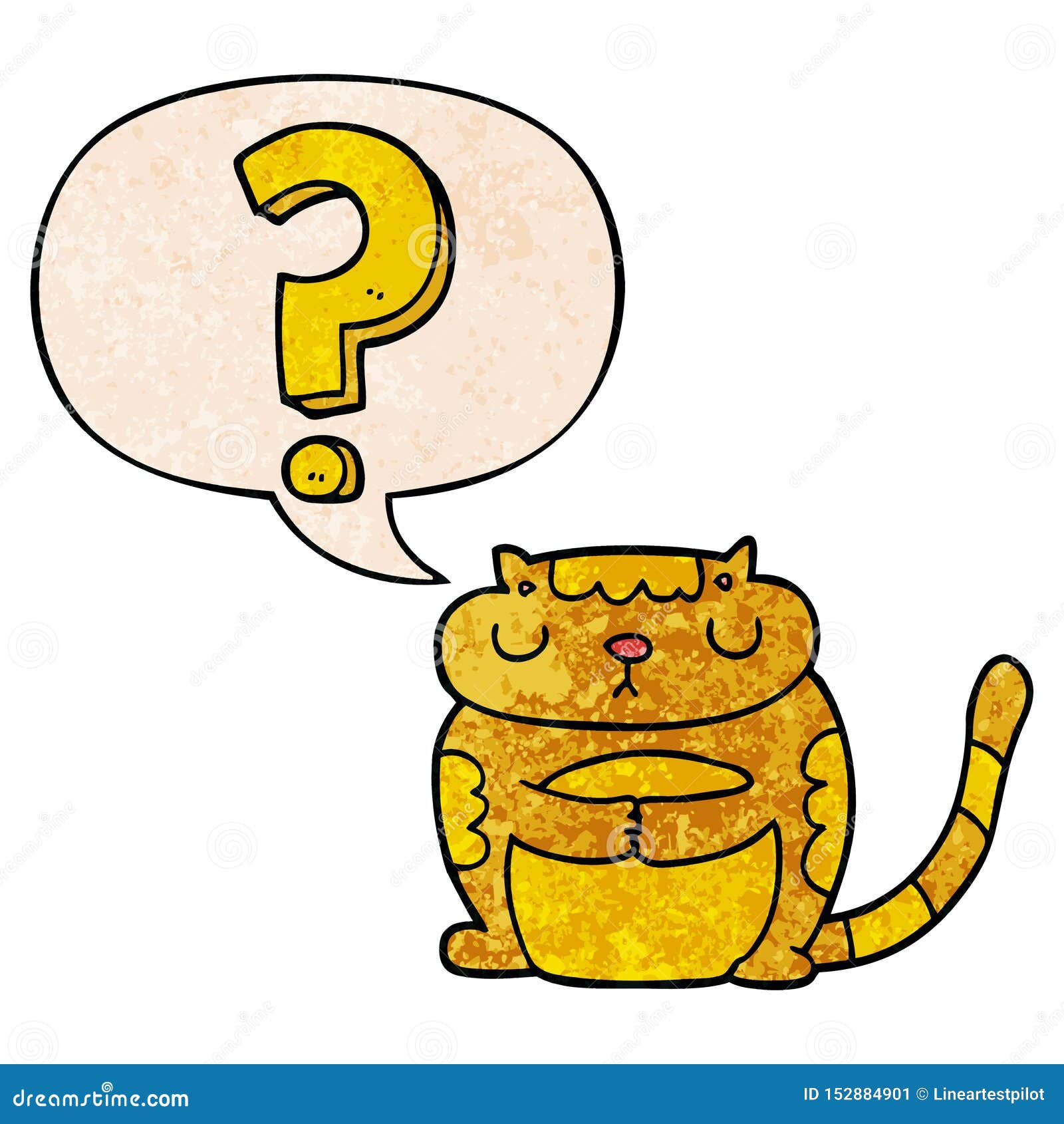A Creative Cartoon Cat and Question Mark and Speech Bubble in Retro ...