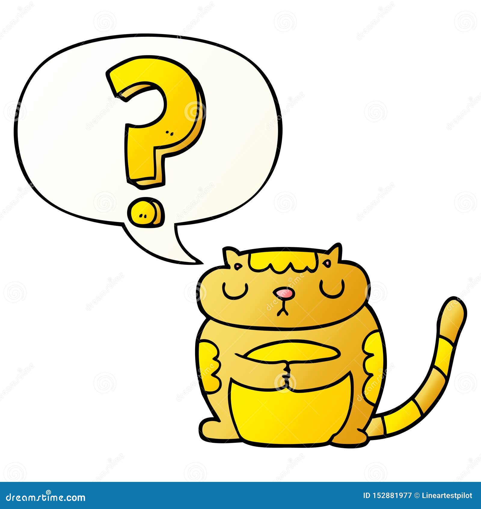 A Creative Cartoon Cat and Question Mark and Speech Bubble in Smooth ...