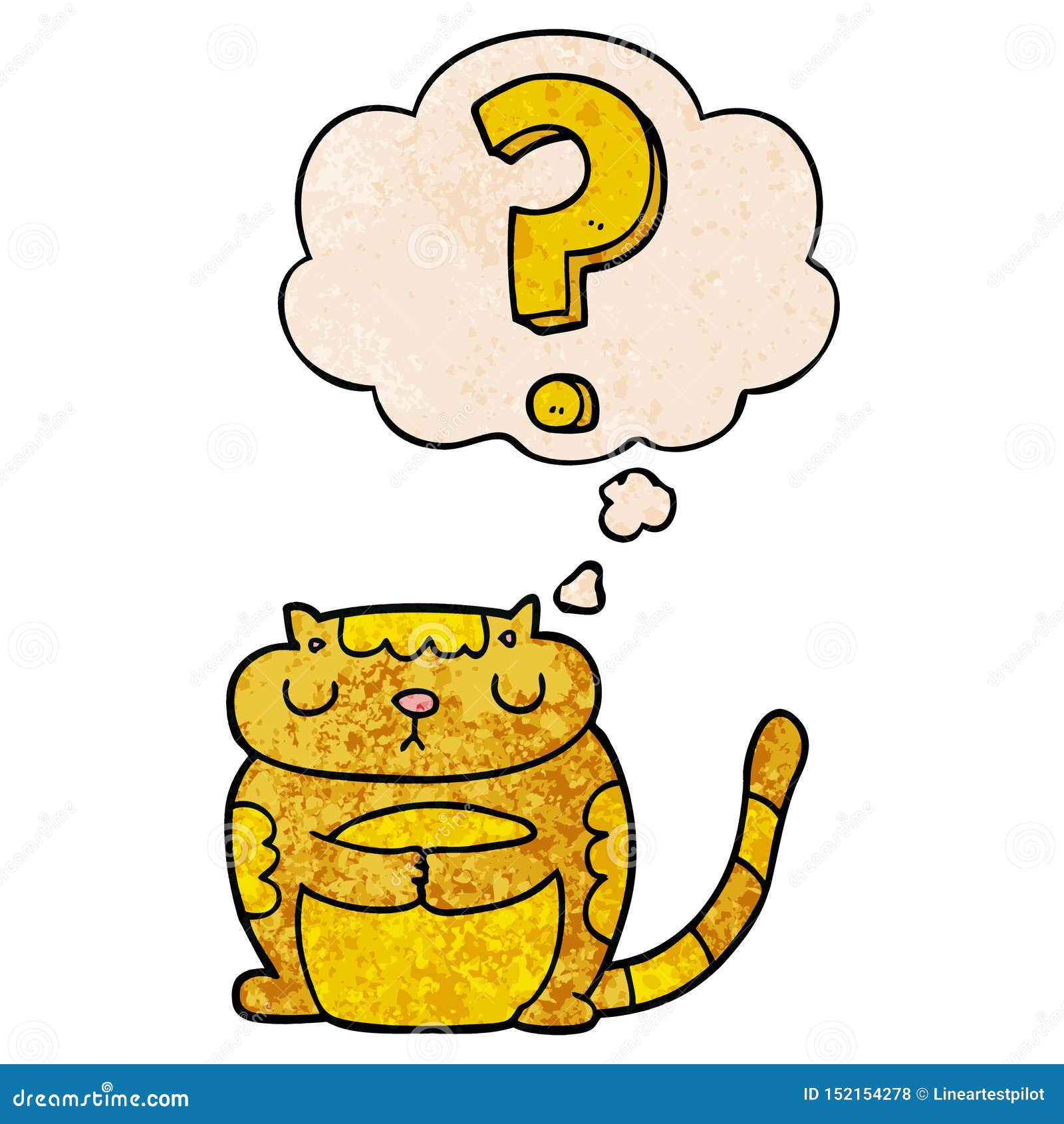 A Creative Cartoon Cat with Question Mark and Thought Bubble in Grunge ...