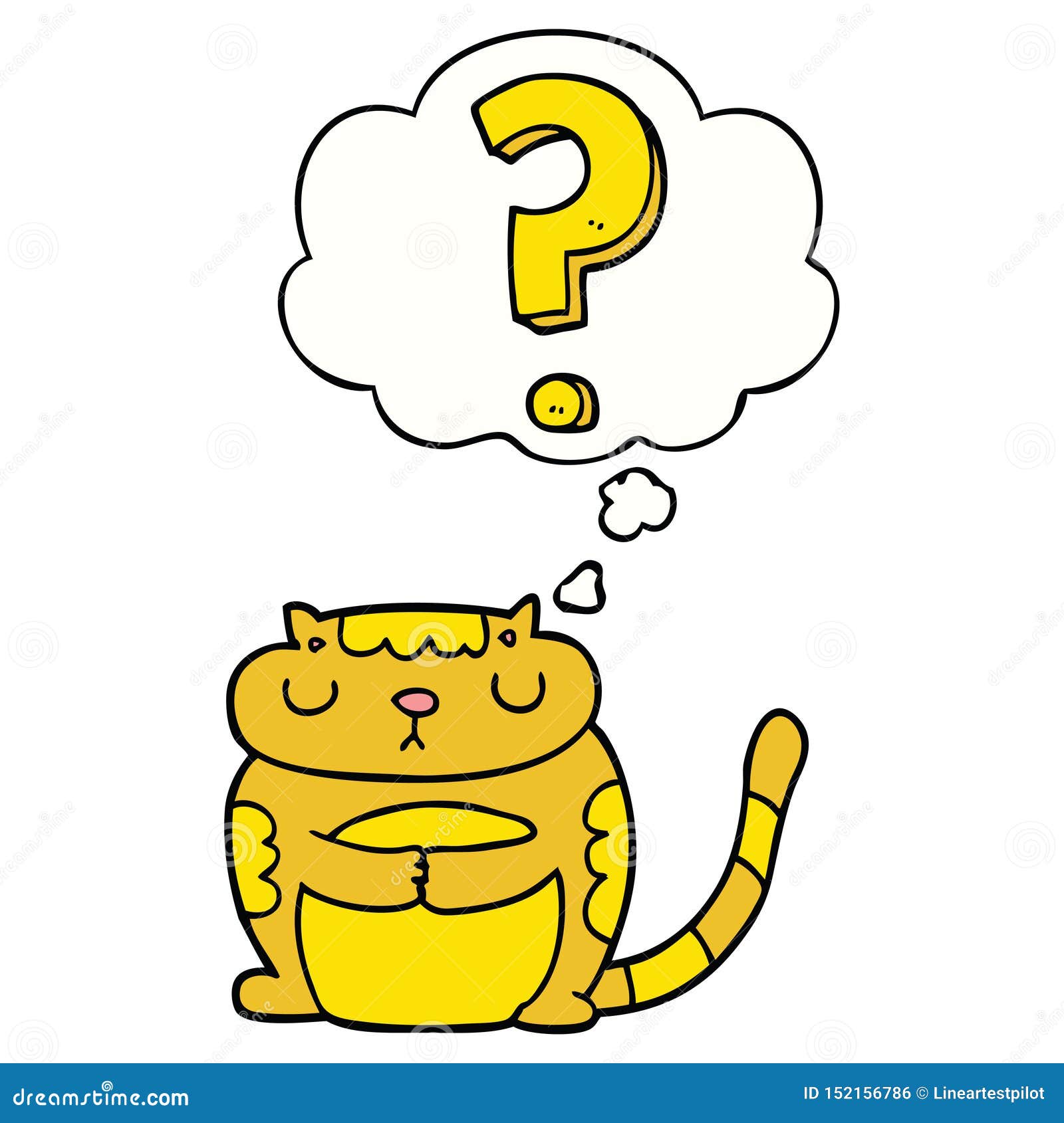 A Creative Cartoon Cat with Question Mark and Thought Bubble Stock ...