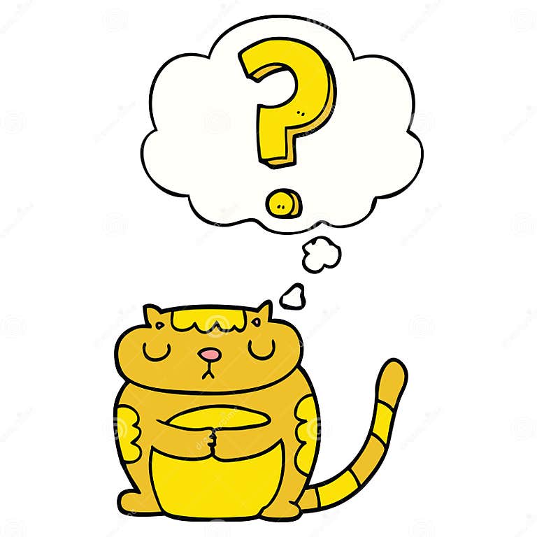 A Creative Cartoon Cat with Question Mark and Thought Bubble Stock ...