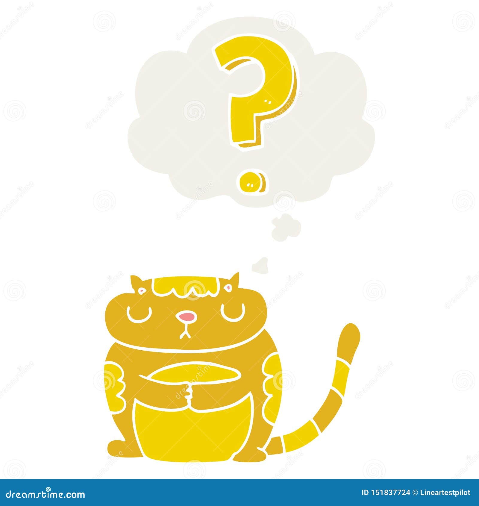A Creative Cartoon Cat with Question Mark and Thought Bubble in Retro ...