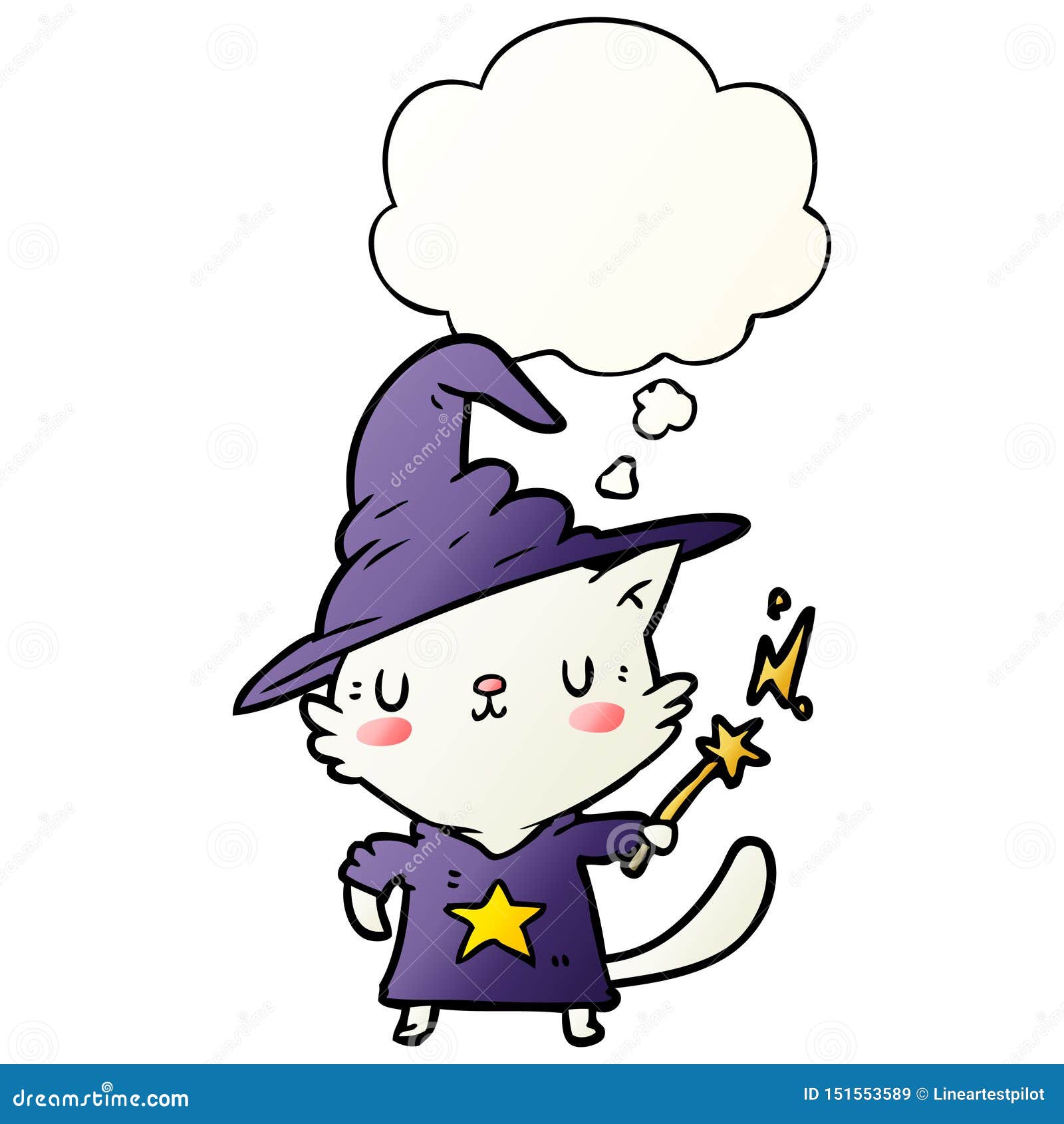 A Creative Cartoon Cat Wizard and Thought Bubble in Smooth Gradient ...