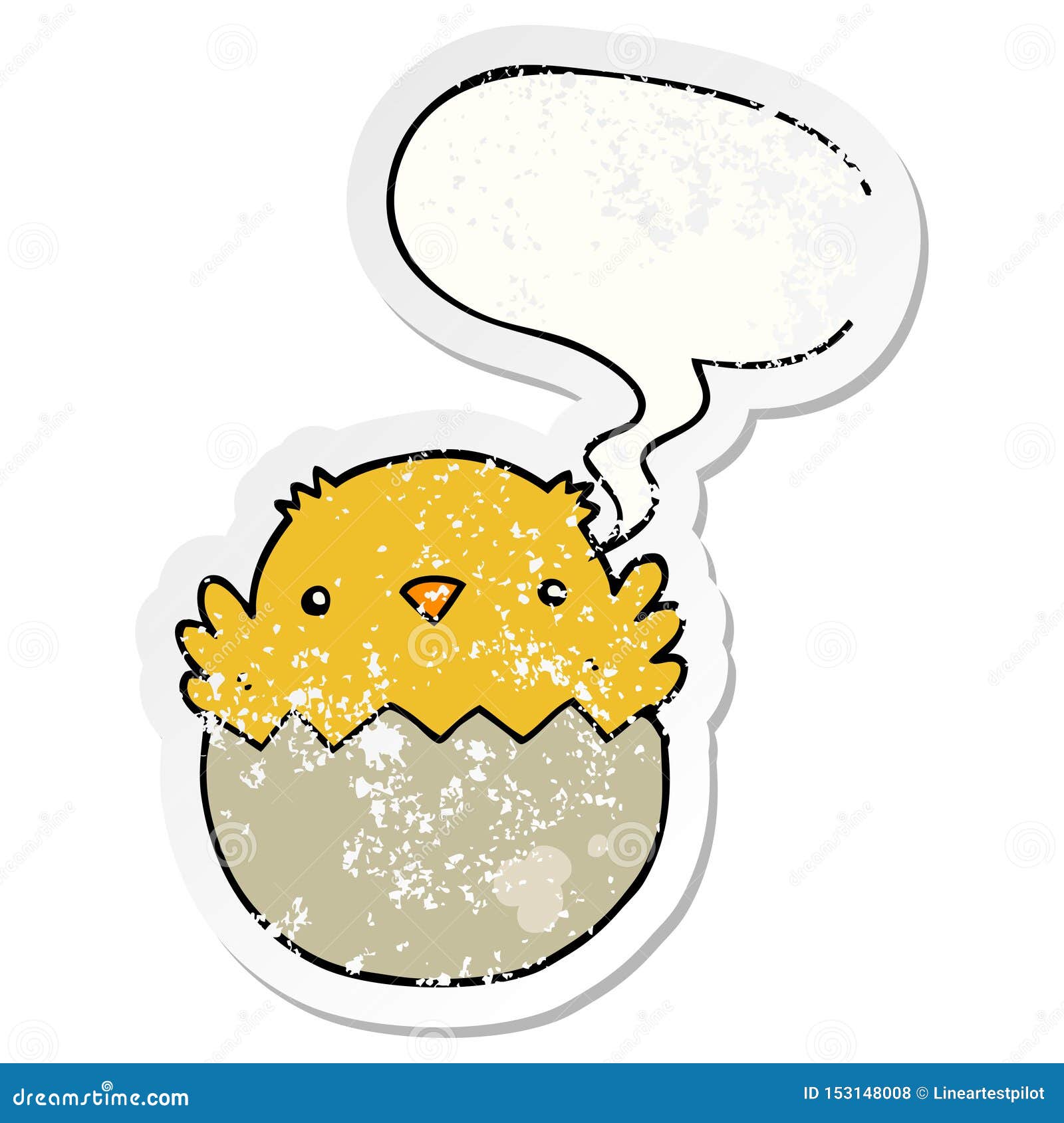 A Creative Cartoon Chick Hatching from Egg and Speech Bubble Distressed ...
