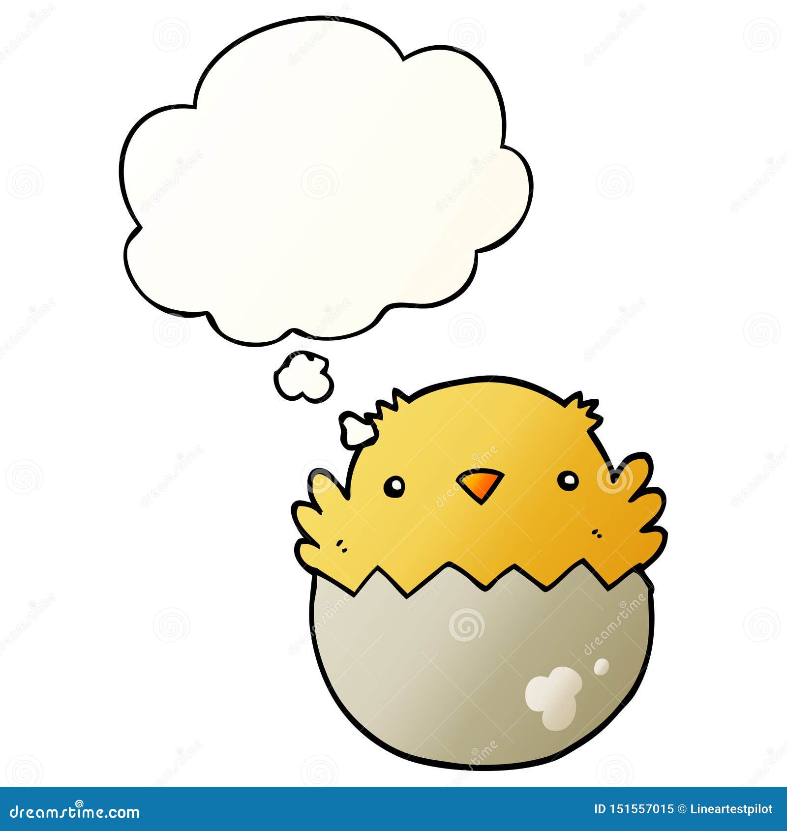 A Creative Cartoon Chick Hatching from Egg and Thought Bubble in Smooth ...
