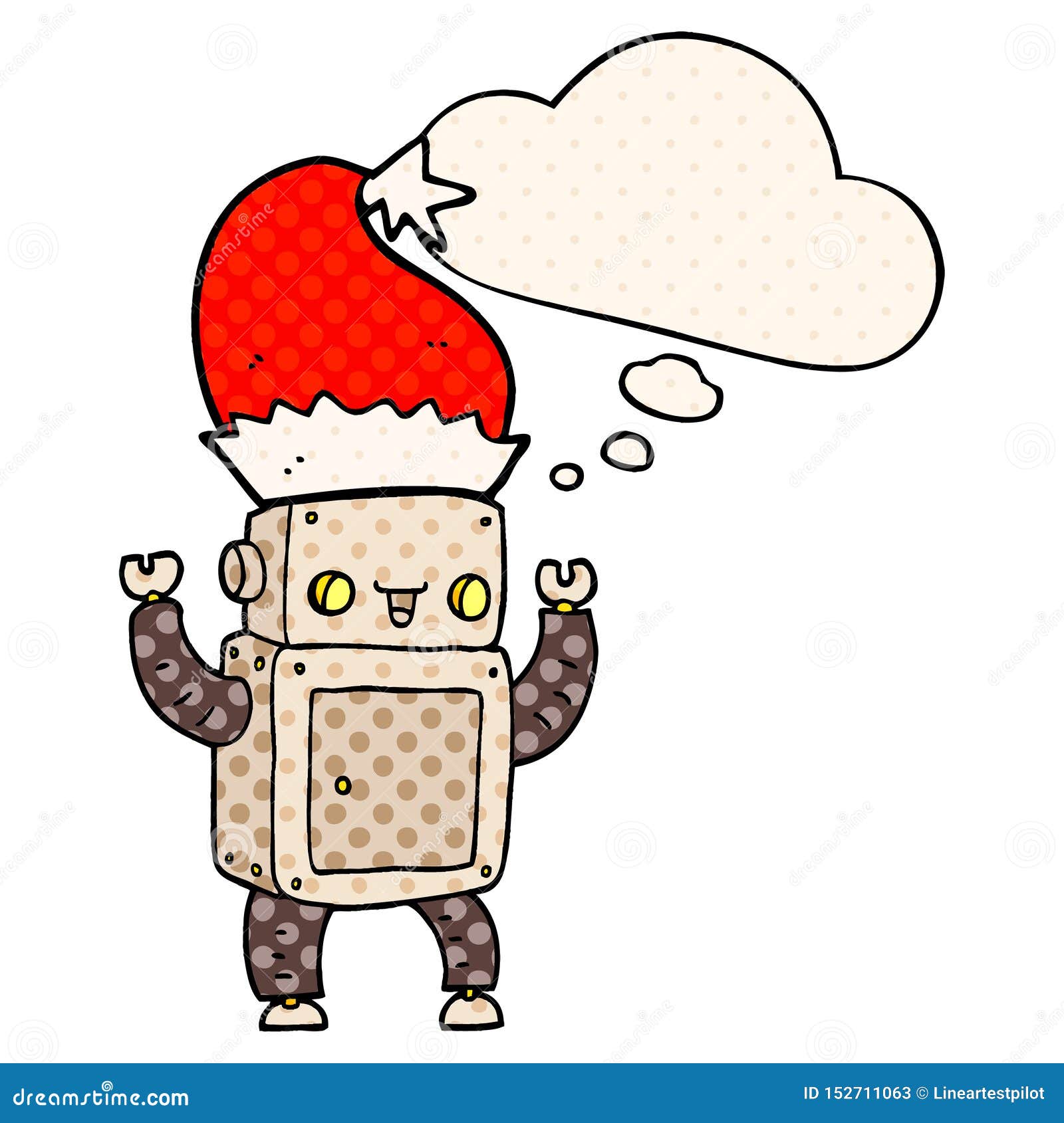 A Creative Cartoon Christmas Robot and Thought Bubble in Comic Book ...