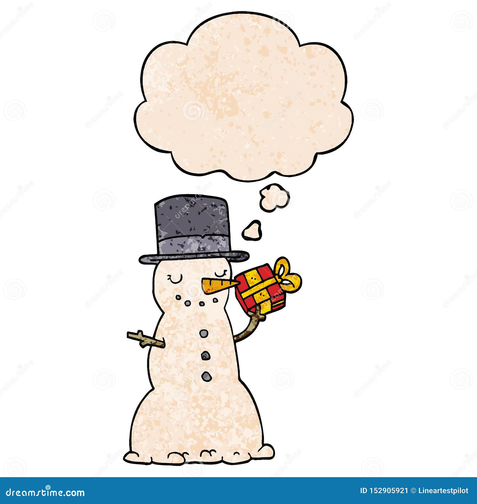 A Creative Cartoon Christmas Snowman and Thought Bubble in Grunge ...
