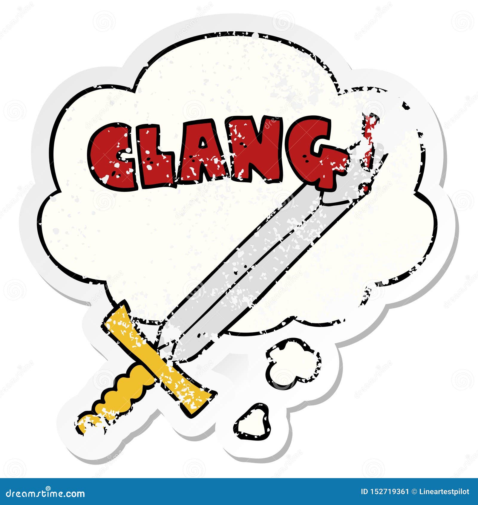 A Creative Cartoon Clanging Sword and Thought Bubble As a Distressed ...