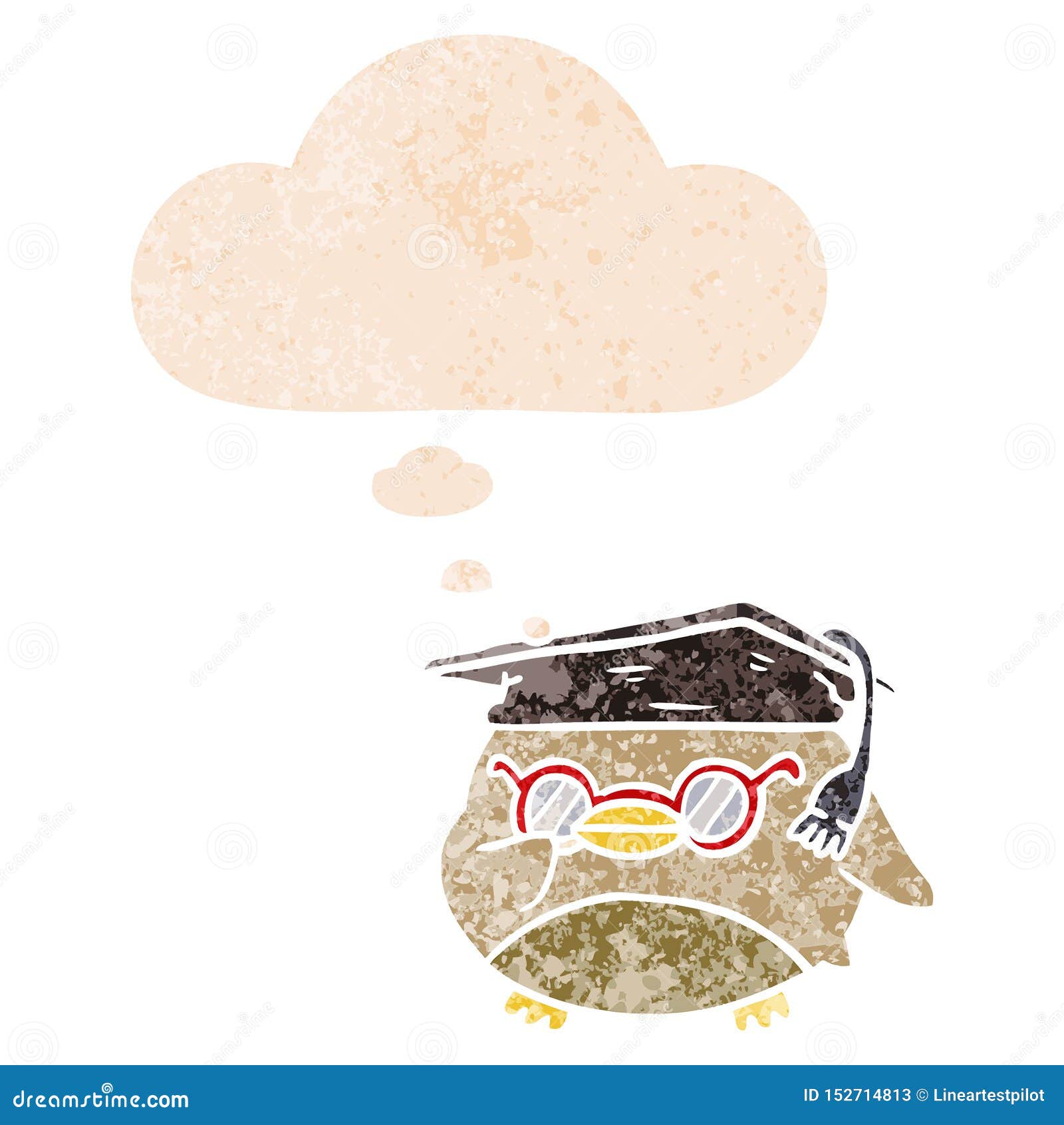 A Creative Cartoon Clever Bird and Thought Bubble in Retro Textured ...