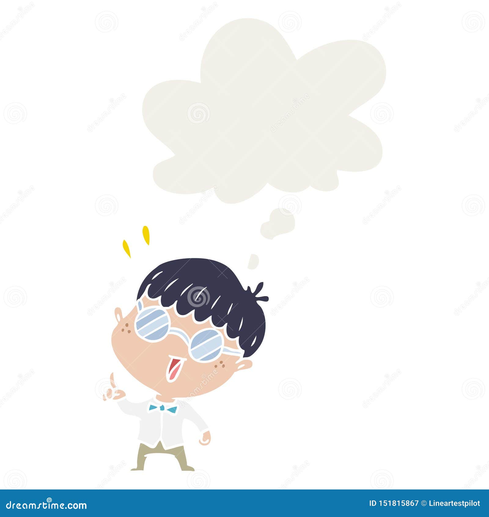 A Creative Cartoon Clever Boy and Thought Bubble in Retro Style Stock ...