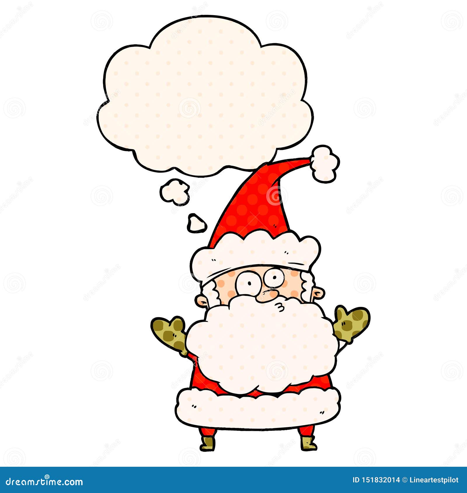 A Creative Cartoon Confused Santa Claus and Thought Bubble in Comic ...