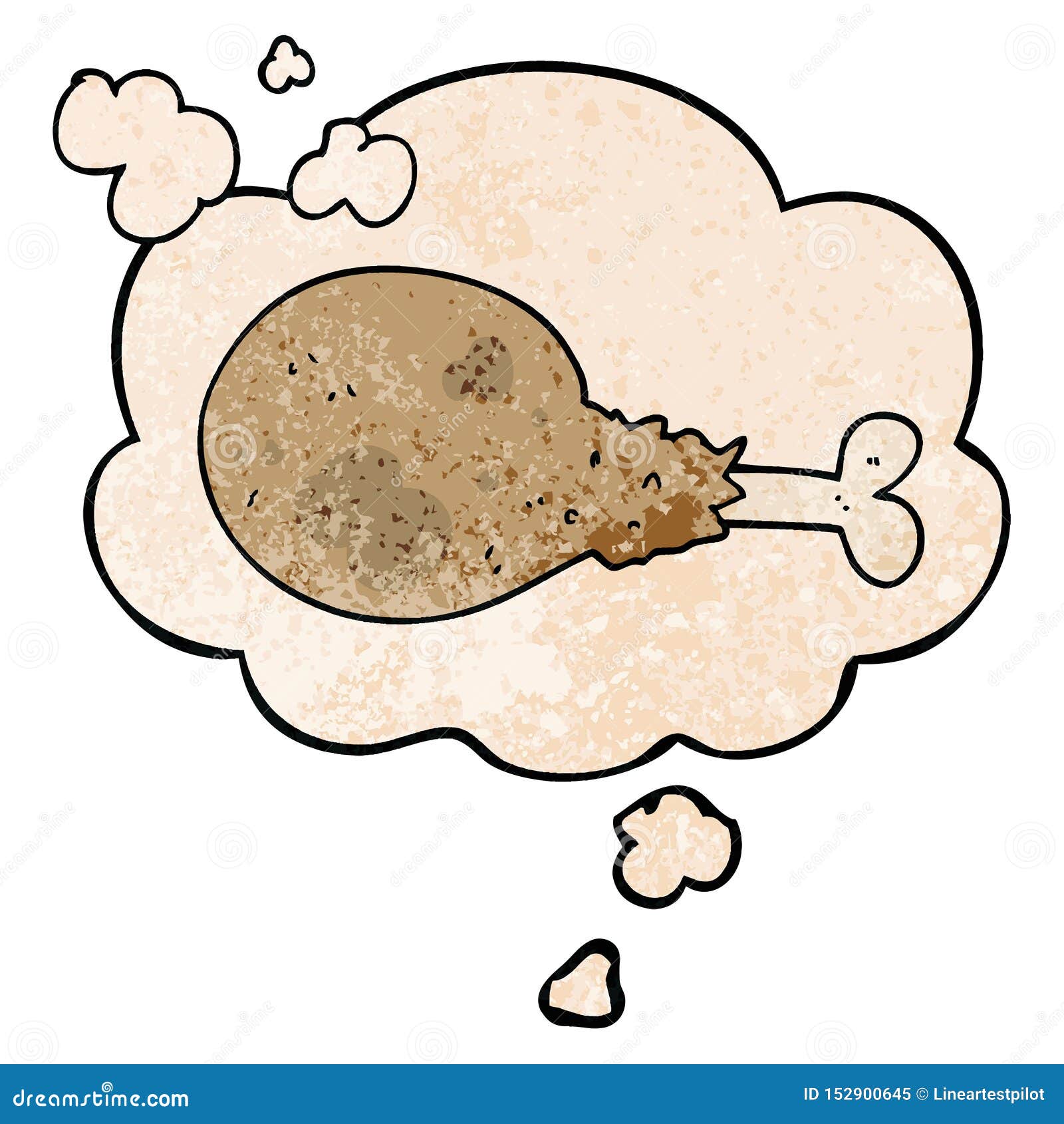 A Creative Cartoon Cooked Chicken Leg and Thought Bubble in Grunge ...