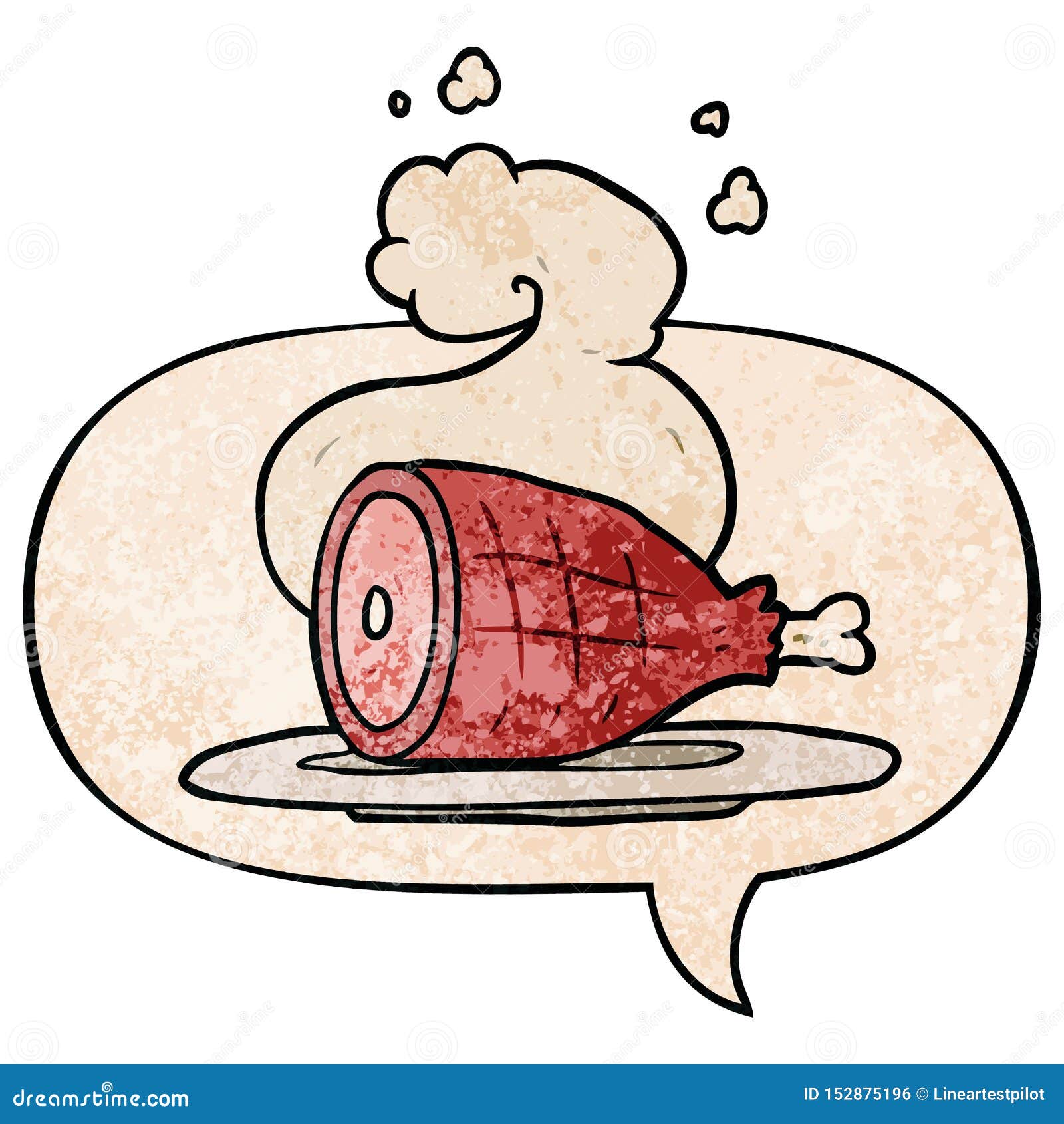 A Creative Cartoon Cooked Meat and Speech Bubble in Retro Texture Style ...