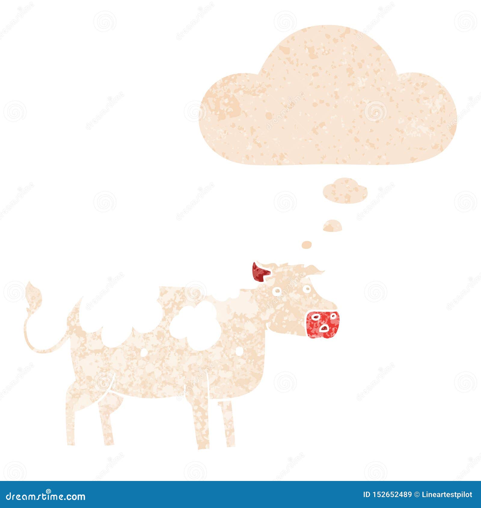 A Creative Cartoon Cow and Thought Bubble in Retro Textured Style Stock ...