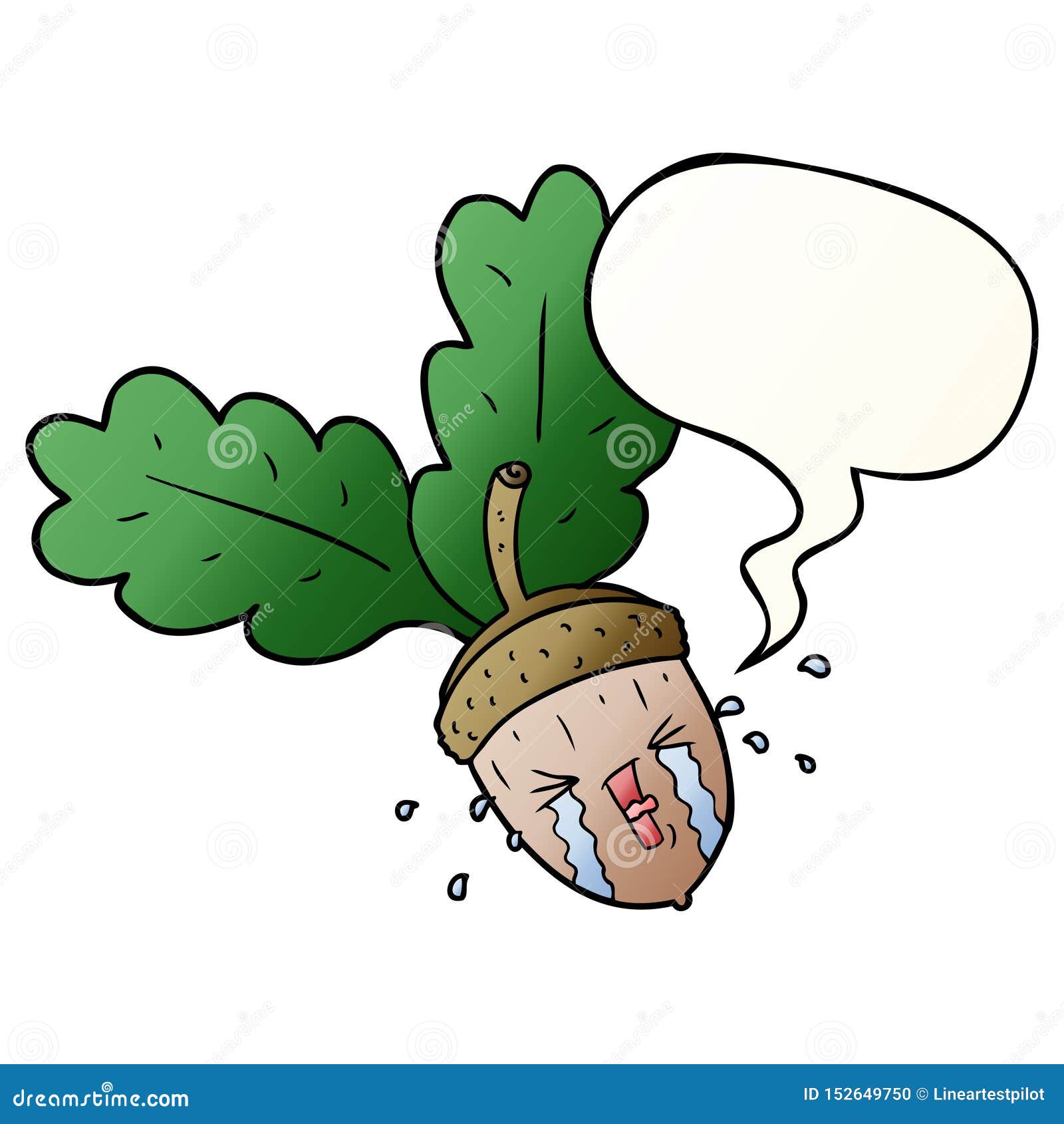 A Creative Cartoon Crying Acorn and Speech Bubble in Smooth Gradient ...