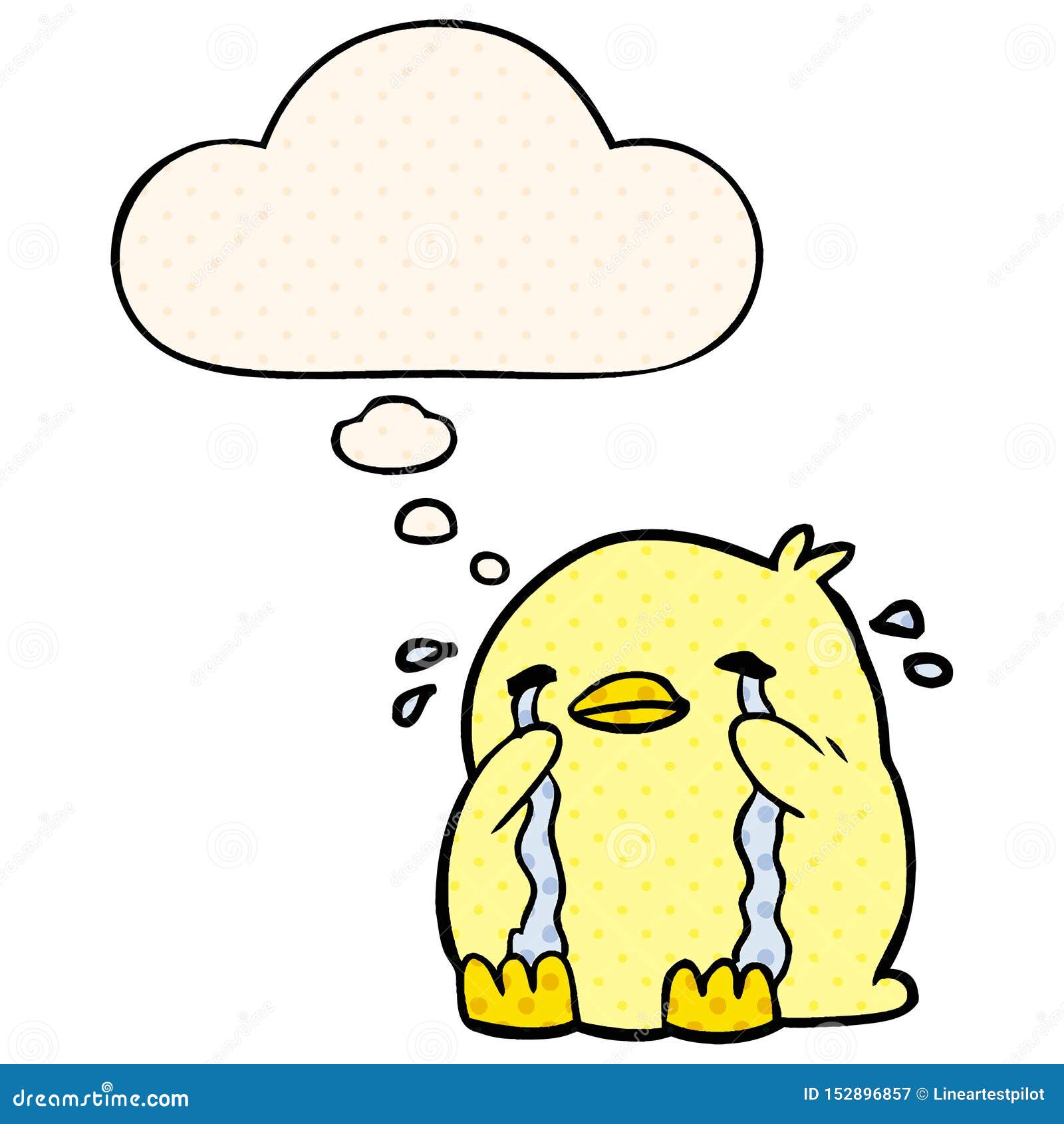 A Creative Cartoon Crying Bird and Thought Bubble in Comic Book Style ...