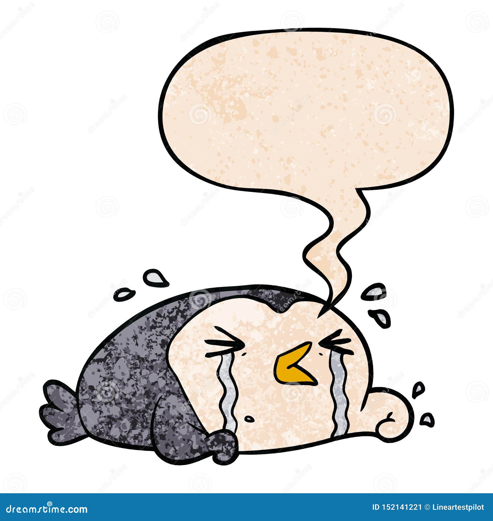 A Creative Cartoon Crying Penguin and Speech Bubble in Retro Texture ...