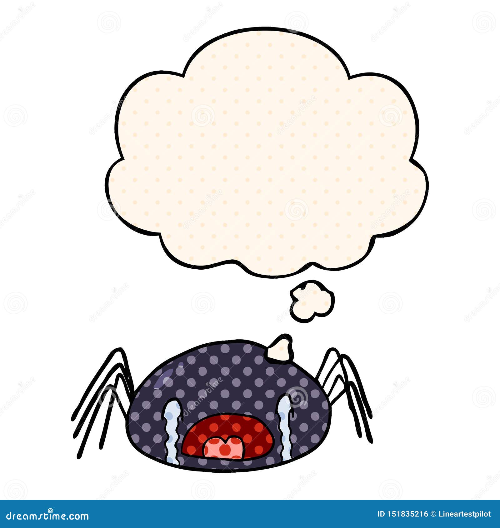 A Creative Cartoon Crying Spider and Thought Bubble in Comic Book Style ...