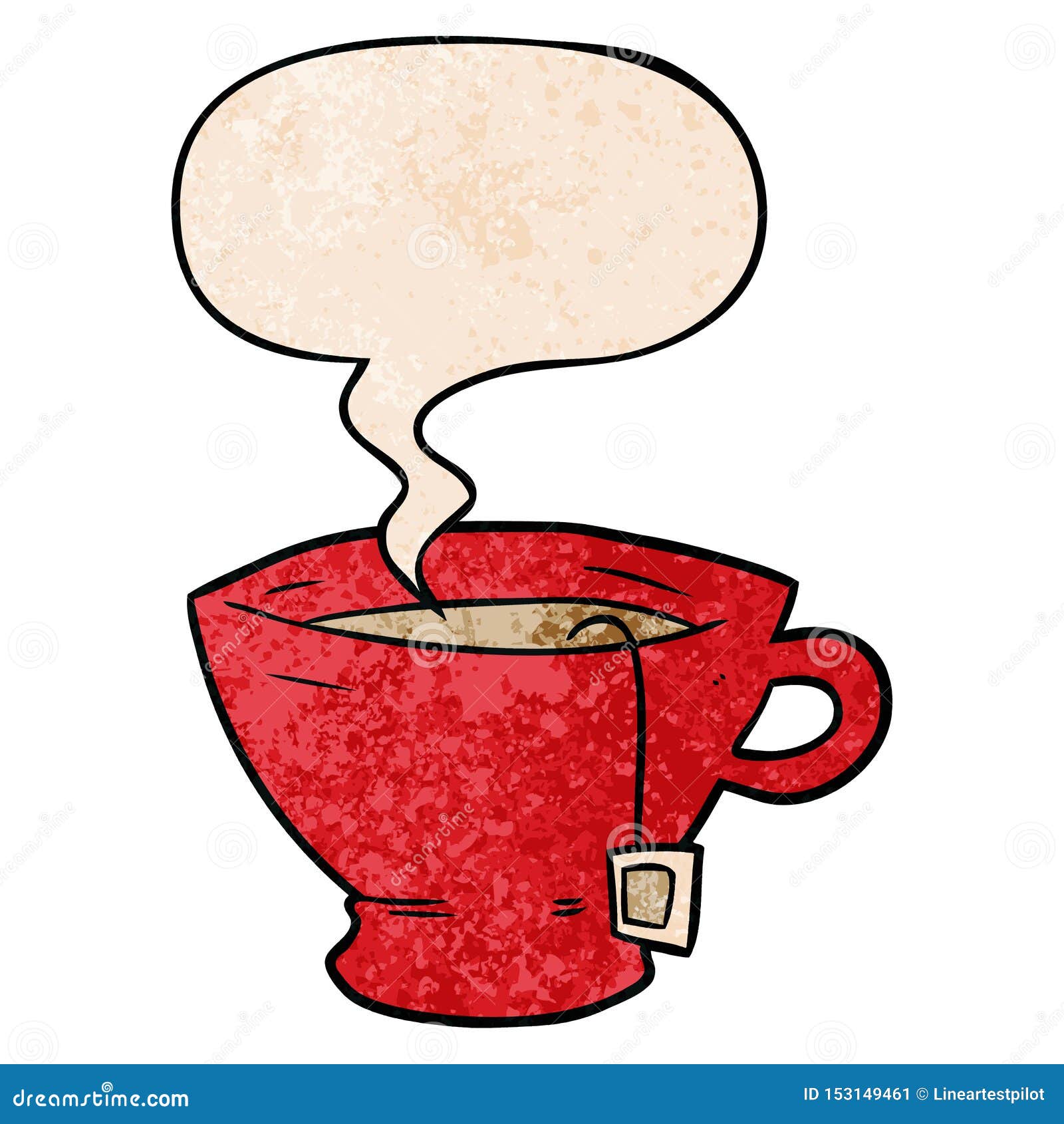 A Creative Cartoon Cup of Tea and Speech Bubble in Retro Texture Style ...